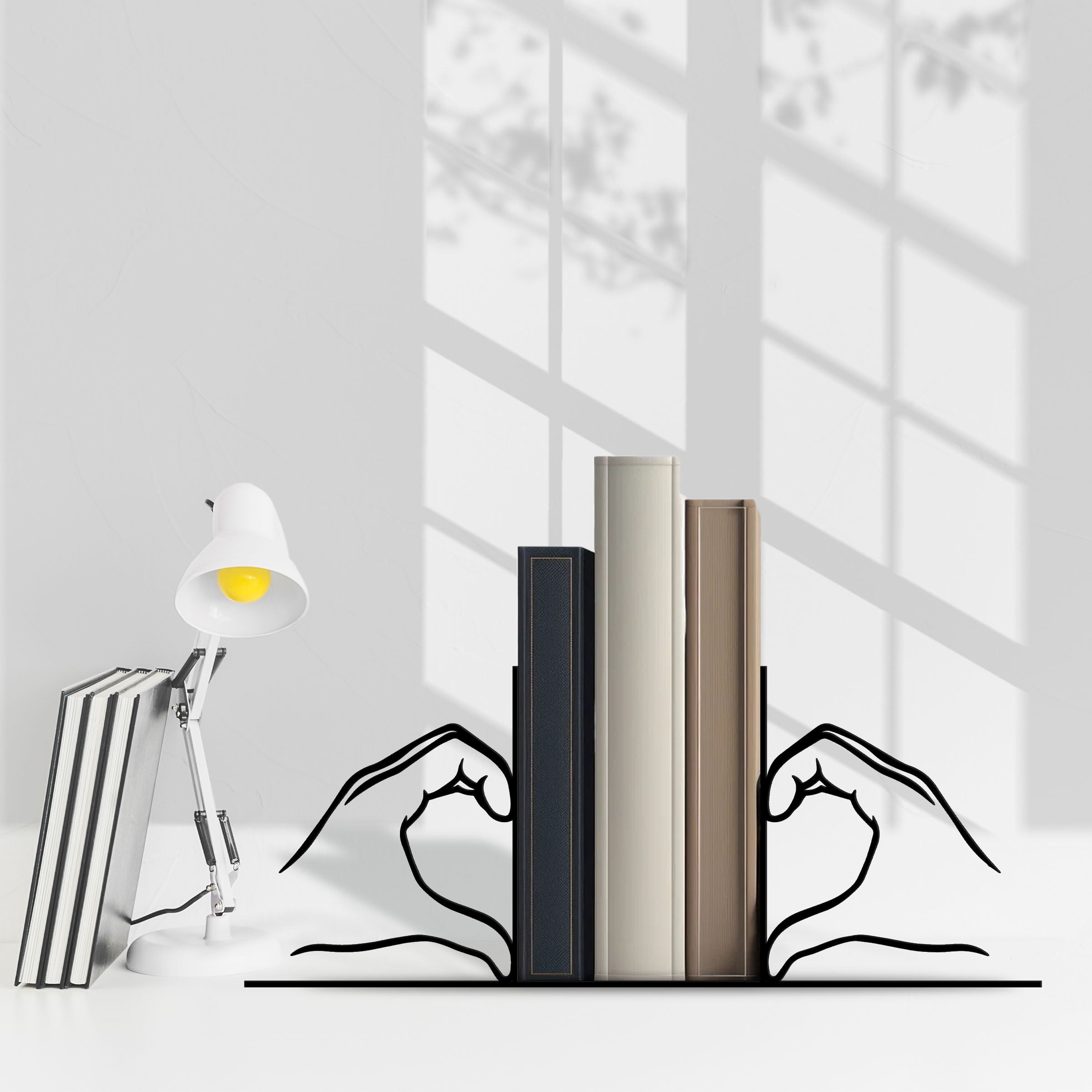 Craftnamesign Hand Heart Love Metal Bookends for Shelves, Book Holder ...