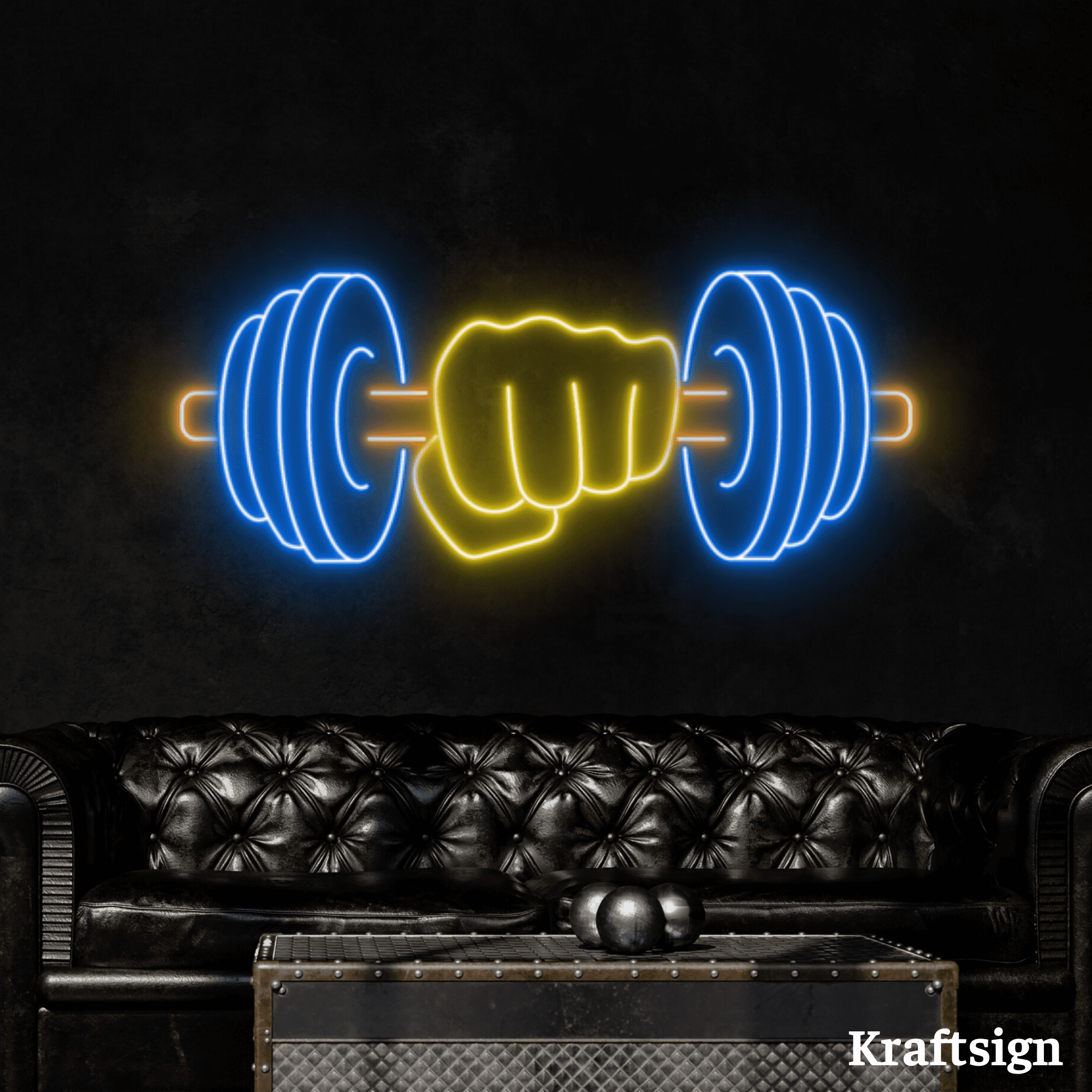 Craftnamesign Hand Hold Dumbbell Neon Sign, Gym LED Sign, Men Cave ...