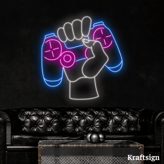 Craftnamesign Hand Hold Game Controller Neon Sign, Game Room Club Decor ...