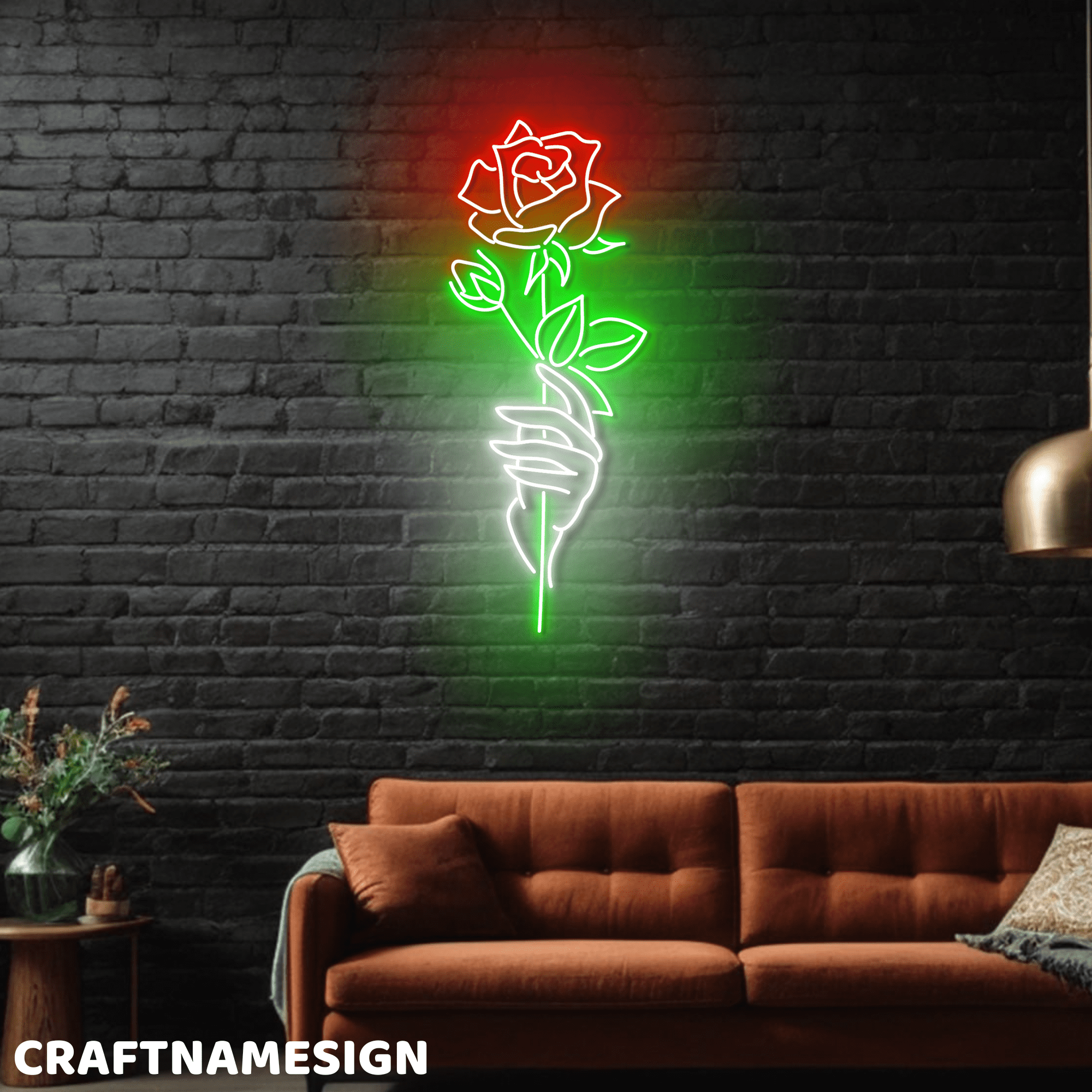 Craftnamesign Hand With Rose Art Neon Light Wall Sign For Flower Store ...