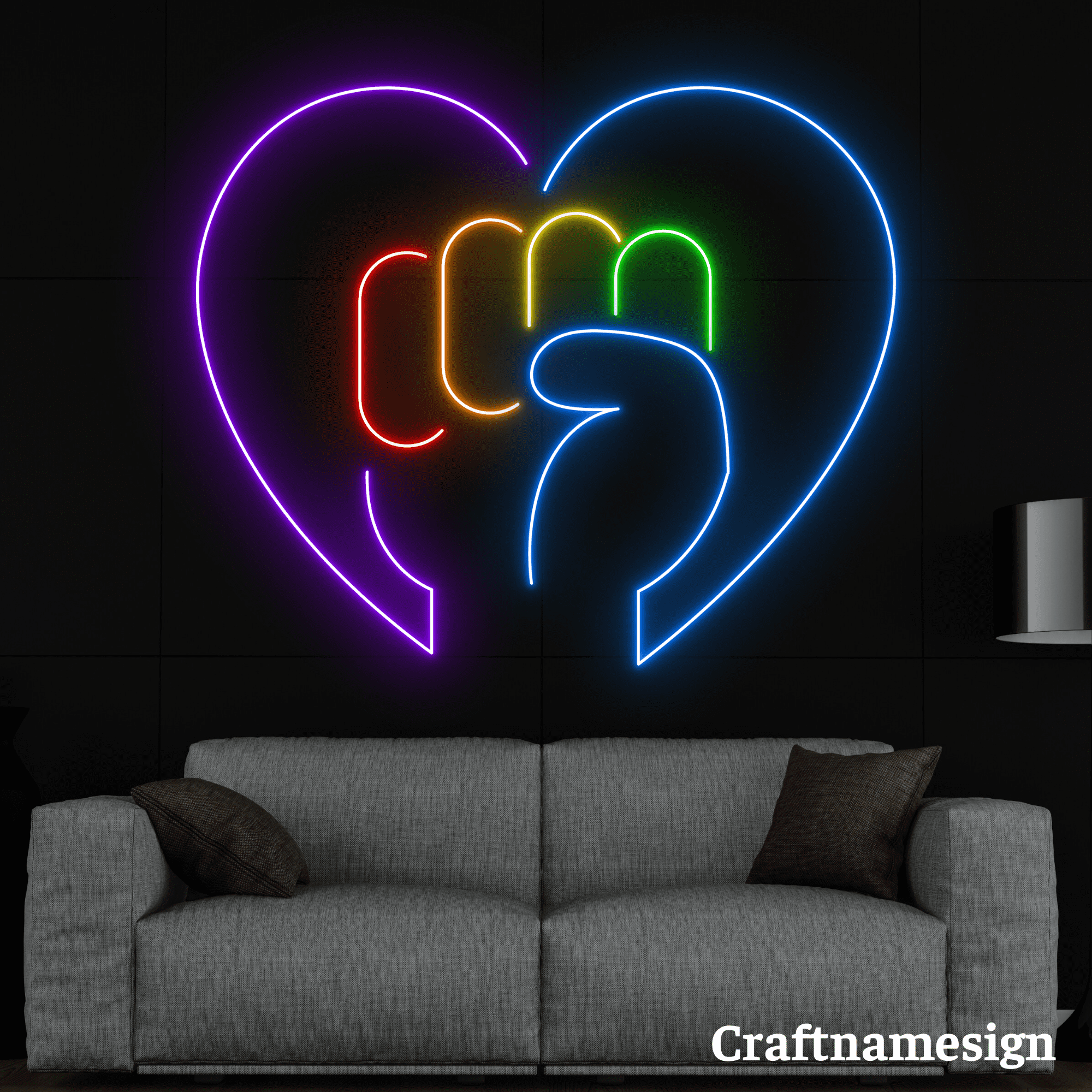 Craftnamesign Hand with Heart Neon Sign for Bedroom Bar Club Party Wall ...