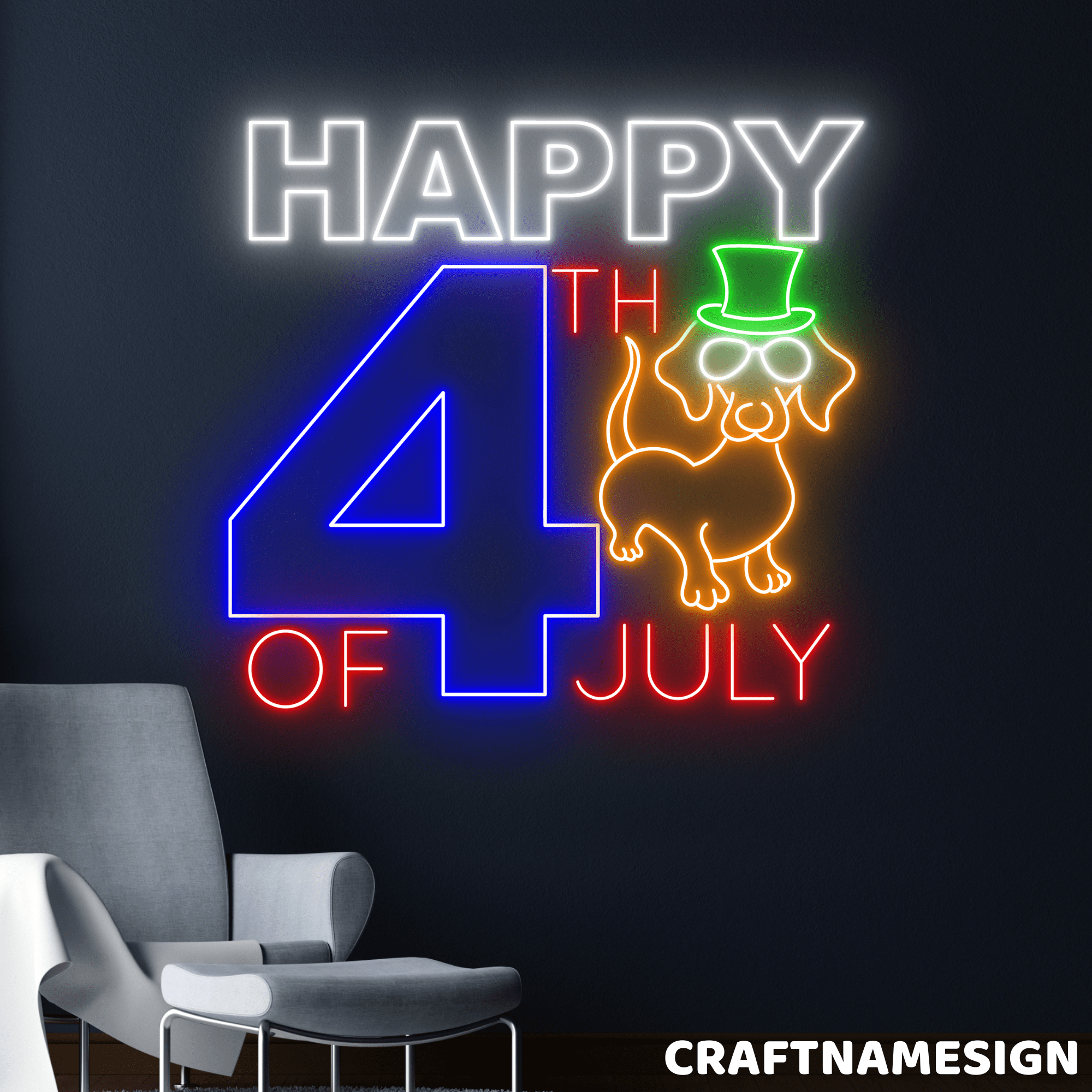 Craftnamesign Happy 4th Of July Neon Sign, Beagle Wall Decor, Pet Spa ...