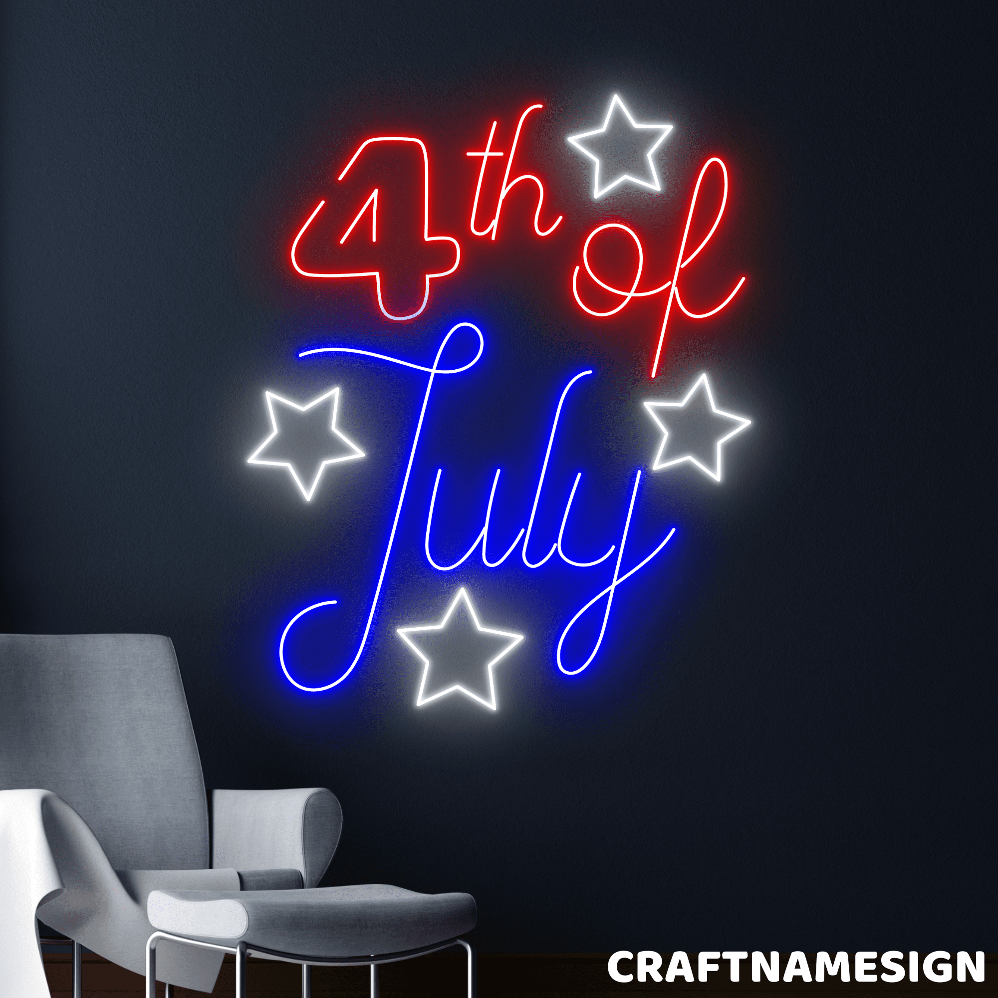 Craftnamesign Happy 4th Of July Neon Sign, Independence Day Wall Decor ...