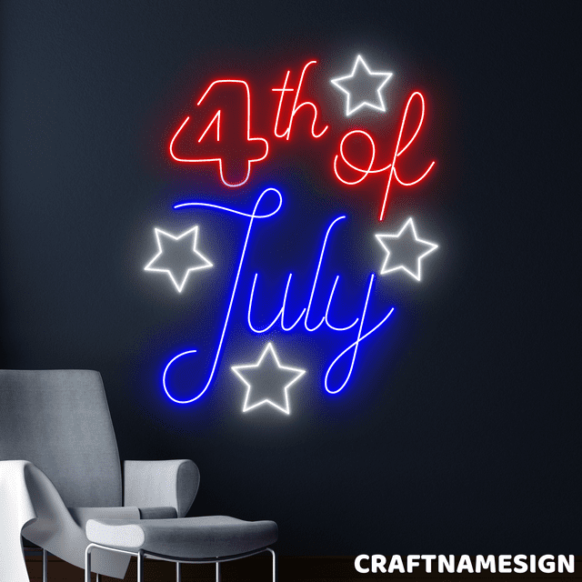 Craftnamesign Happy 4th Of July Neon Sign, Independence Day Wall Decor ...