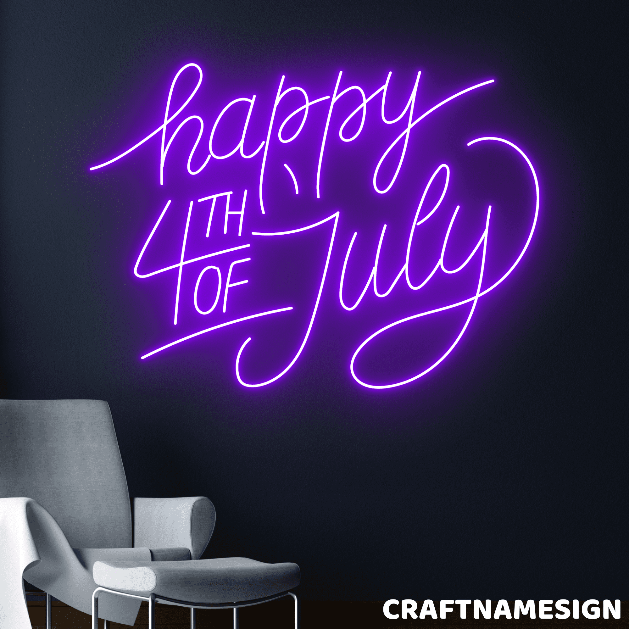 Craftnamesign Happy 4th Of July Neon Sign, USA Wall Decor, American ...