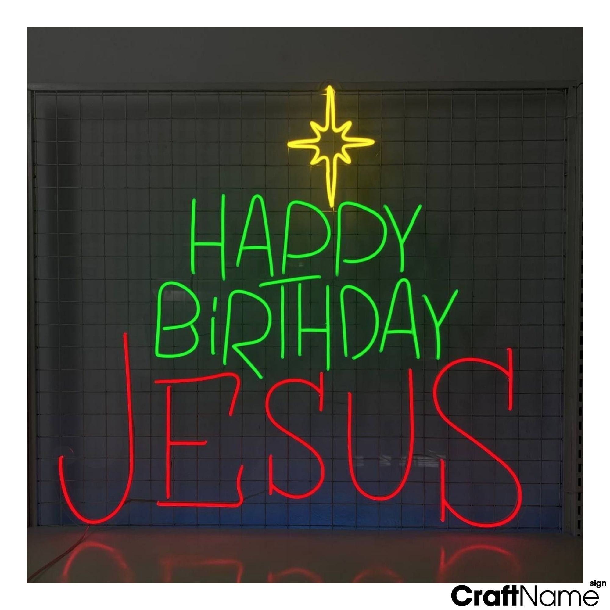 Craftnamesign Happy Birthday Jesus Neon Light Sign, Xmas Wall Art ...