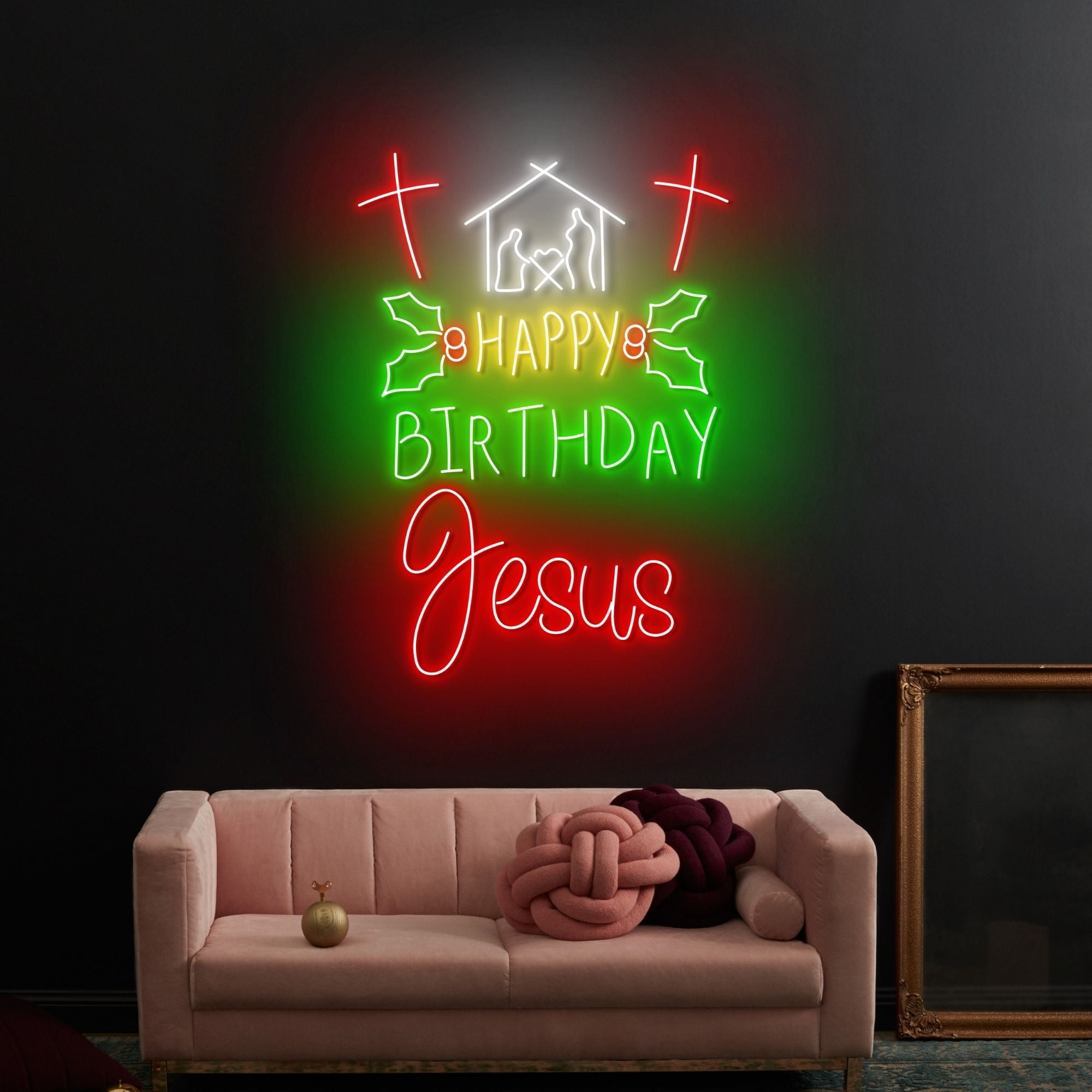 Craftnamesign Happy Birthday Jesus Neon Sign, Birthday Jesus LED Light ...