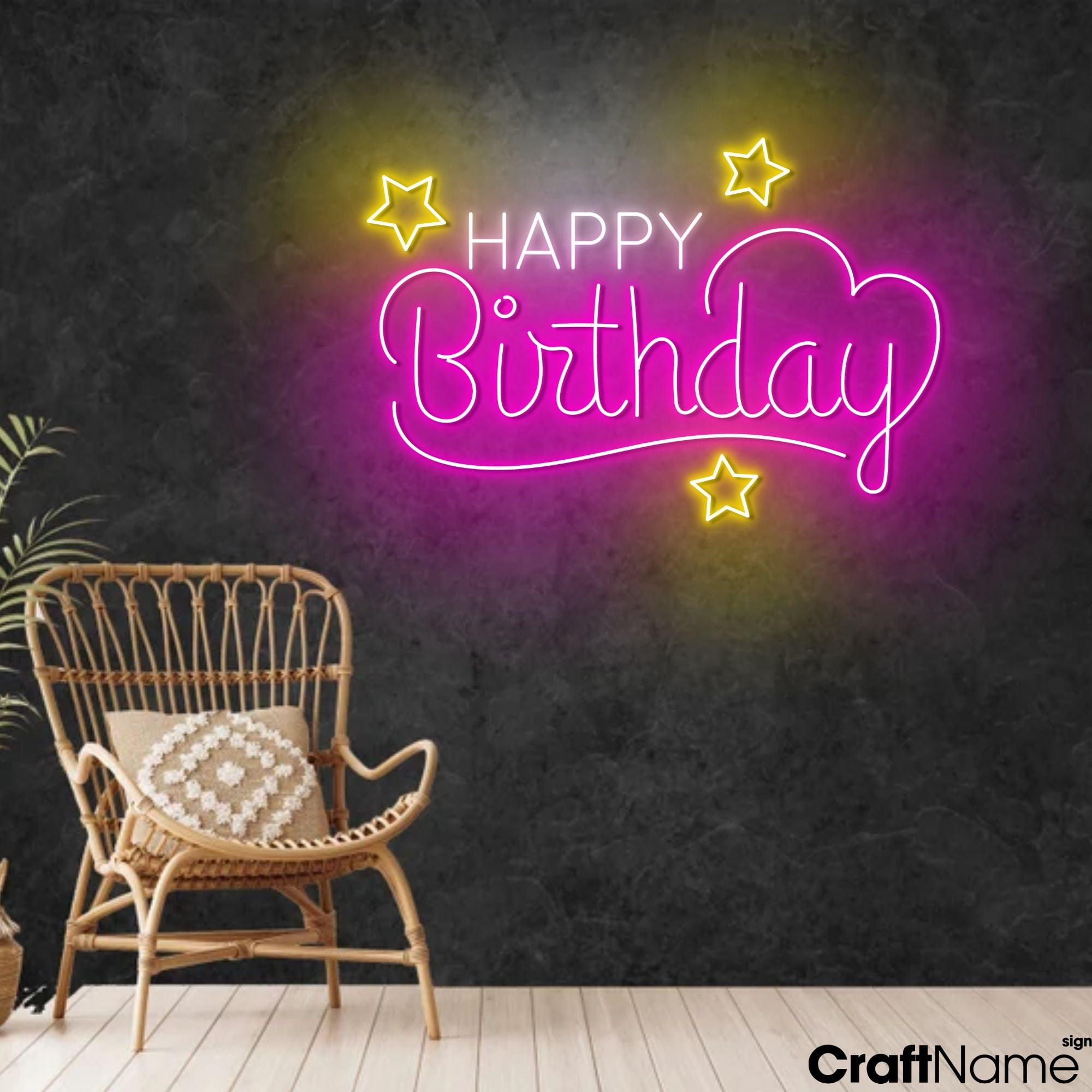Craftnamesign Happy Birthday Neon Light Up Wall Art Sign For Birthday ...