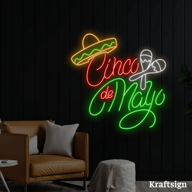 Craftnamesign Happy Cinco De Mayo Neon Sign, Mexico Shop Decor LED ...