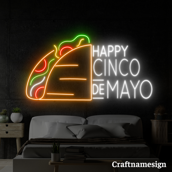 Craftnamesign Happy Cinco De Mayo Neon Sign Tacos Restaurant Shop Wall ...