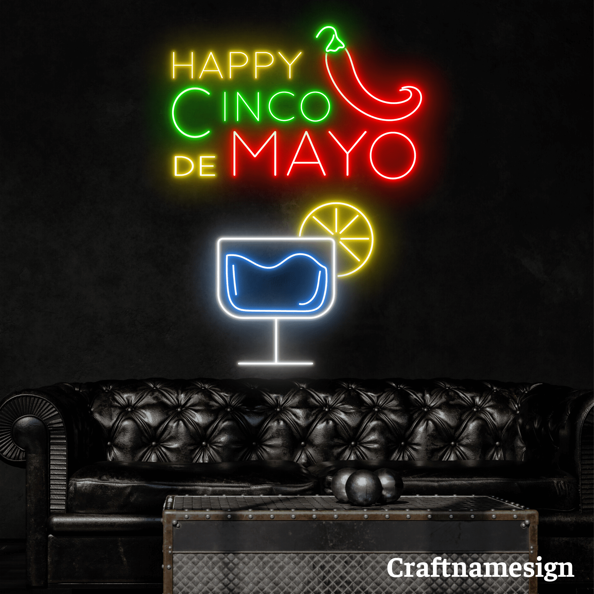 Craftnamesign Happy Cinco De Mayo Neon Sign for Cocktail Bar Mexican ...