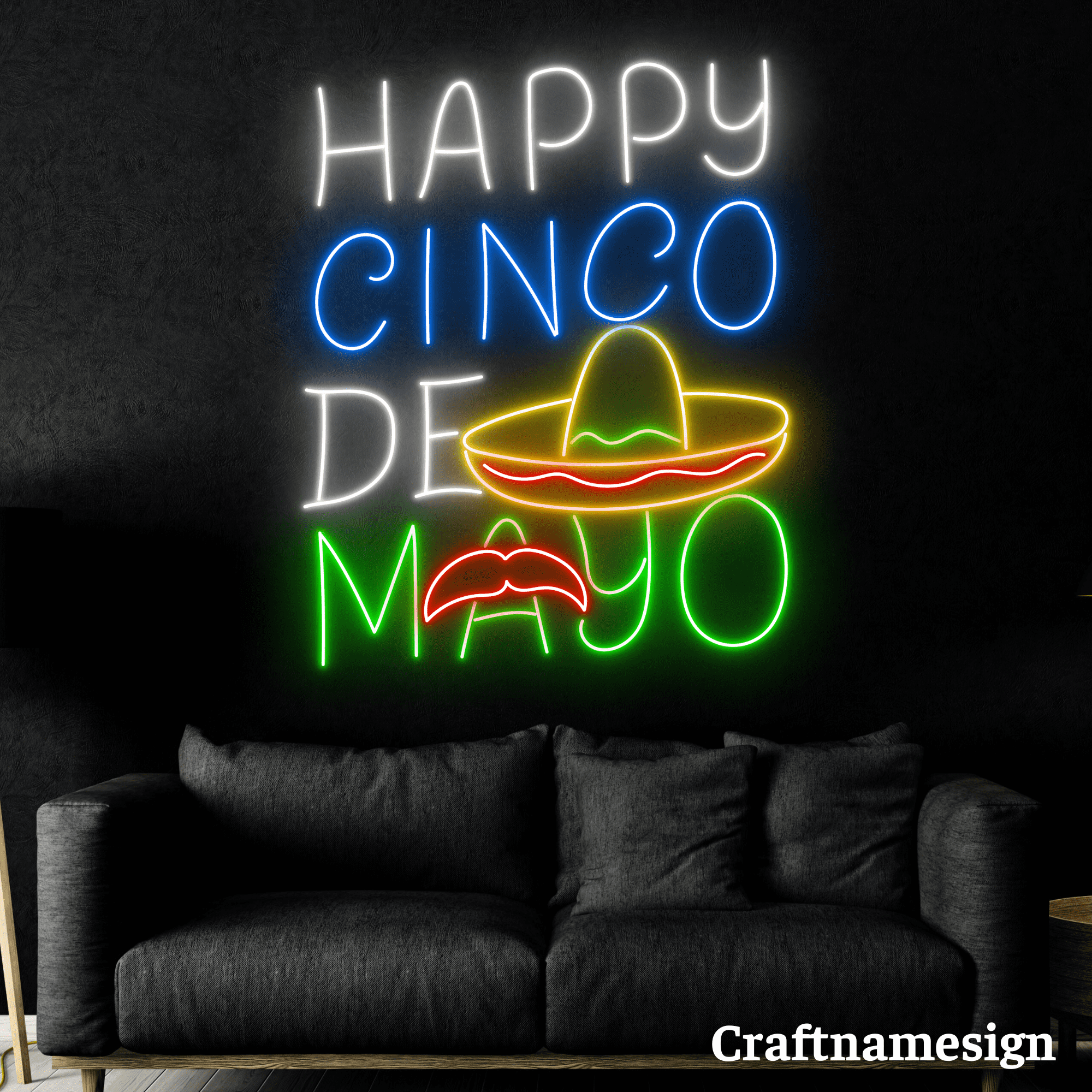 Craftnamesign Happy Cinco De Mayo Neon Sign for Mexican Shop Bar ...
