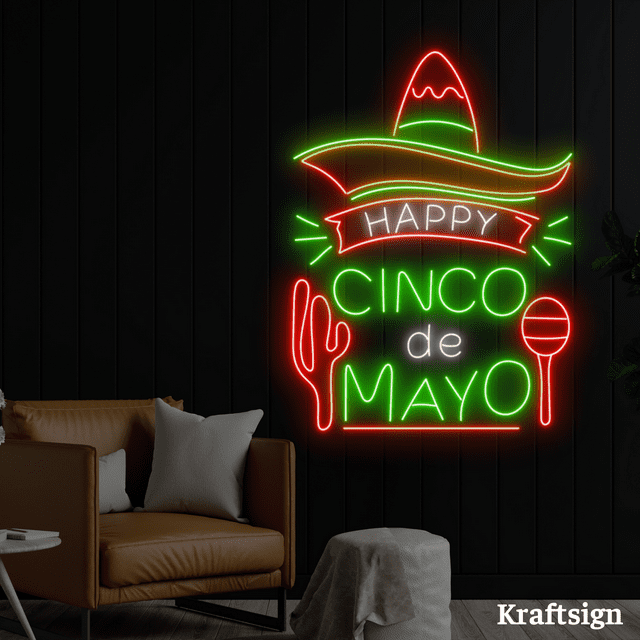 Craftnamesign Happy Cindo De Mayo Neon Sign, Mexican Shop Restaurant ...