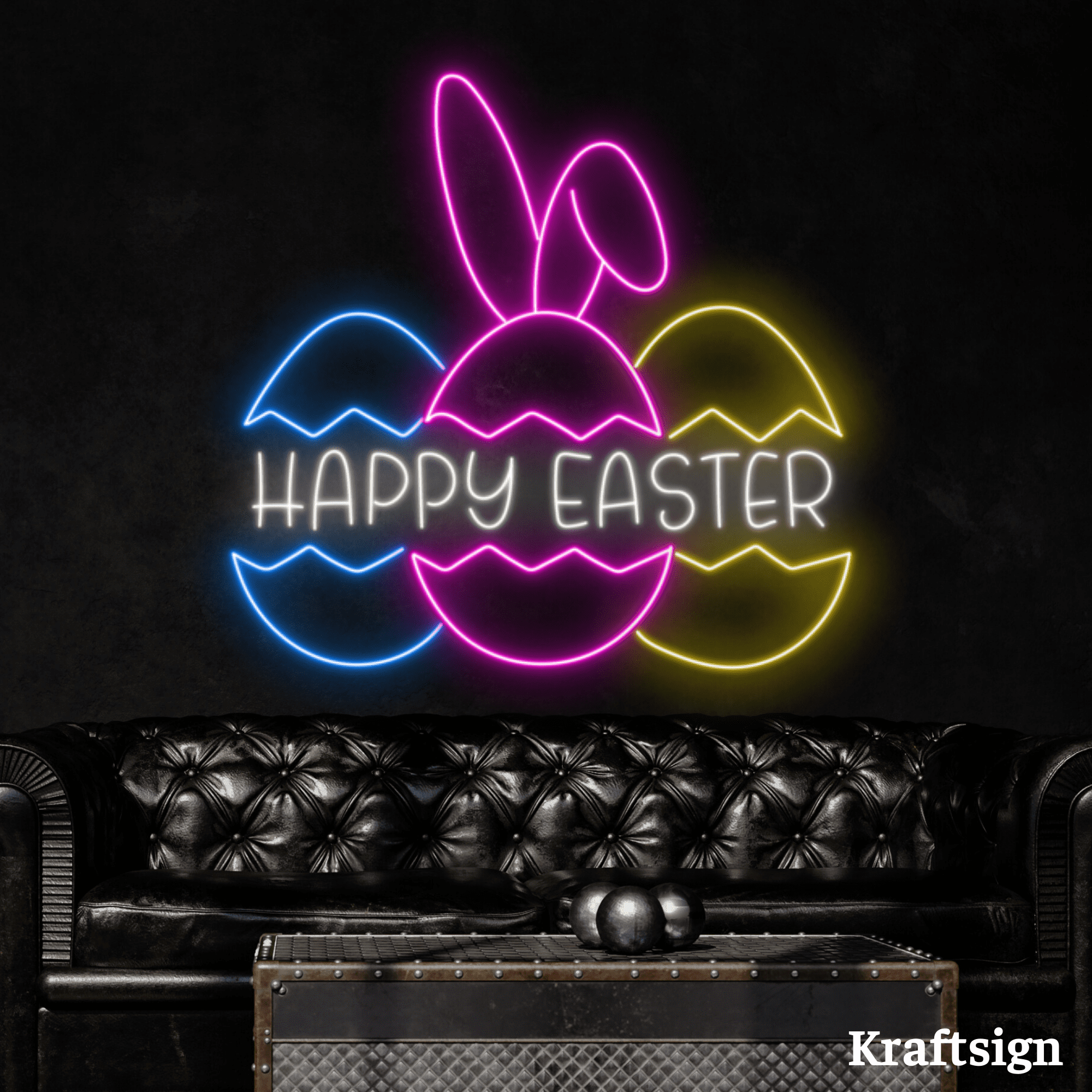 Craftnamesign Happy Easter Neon Sign, Rabbit Egg LED Sign, Easter Day ...