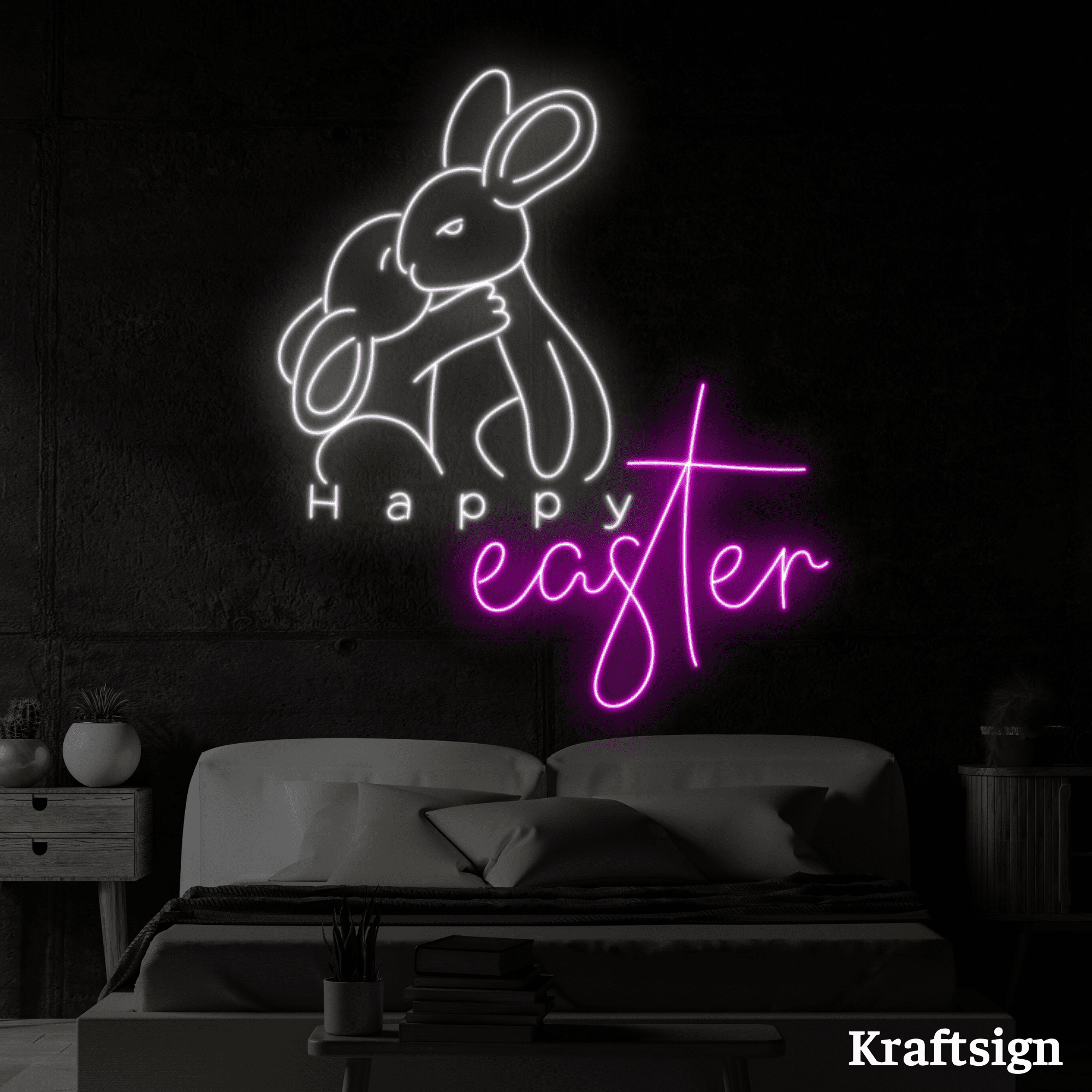 Craftnamesign Happy Easter Neon Sign, Rabbit LED Sign, Easter Day Decor ...