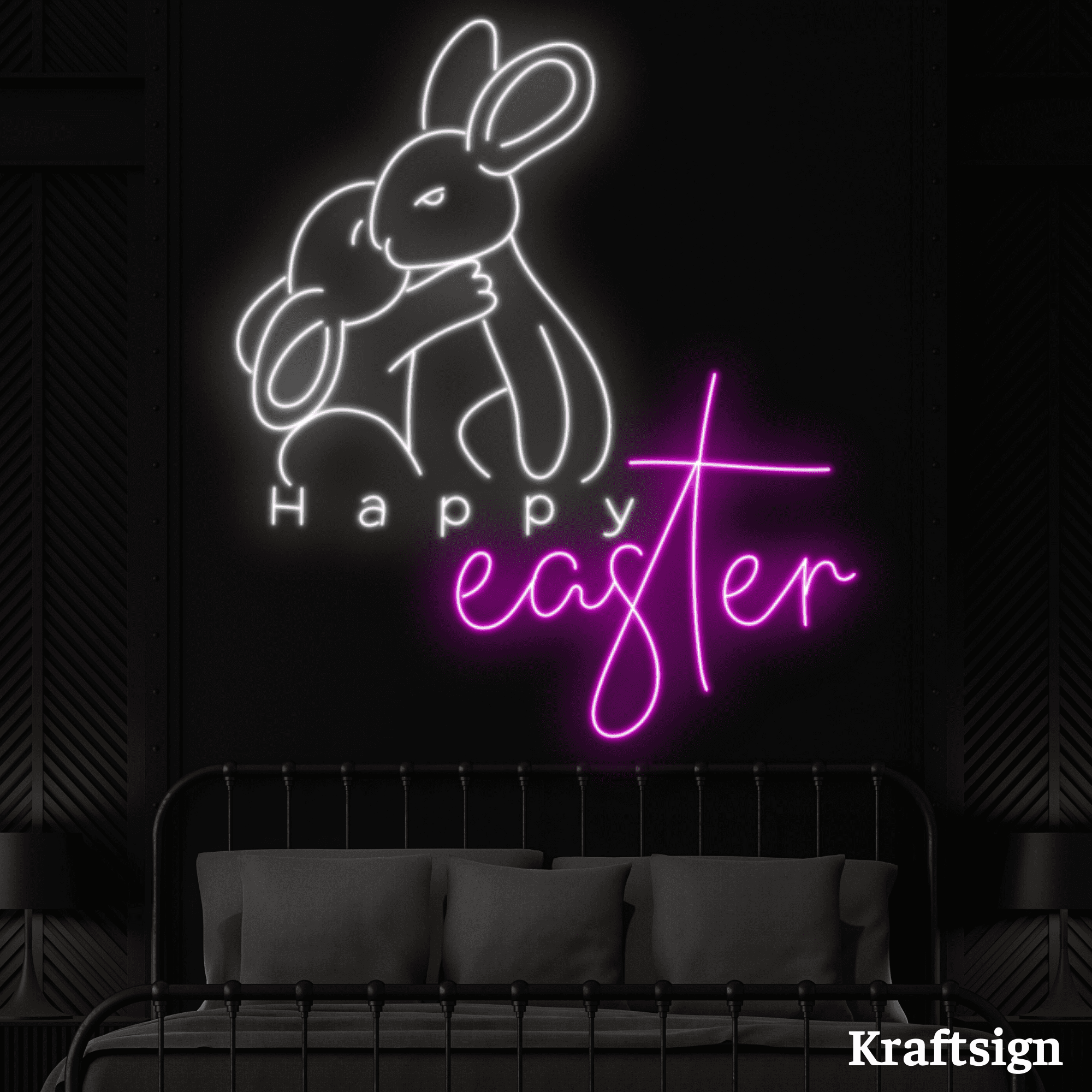Craftnamesign Happy Easter Neon Sign, Rabbit LED Sign, Easter Day Decor ...