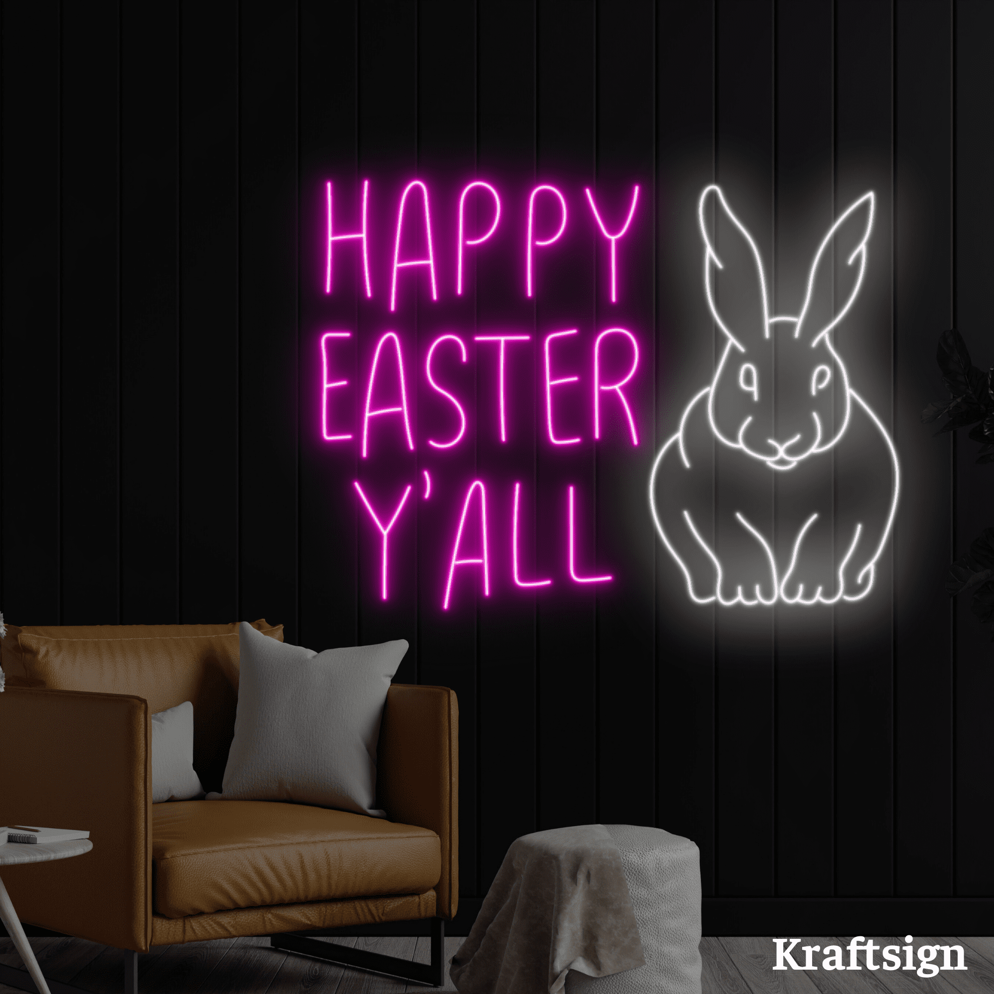 Craftnamesign Happy Easter Neon Sign, Rabbit LED Sign, Easter Day's ...