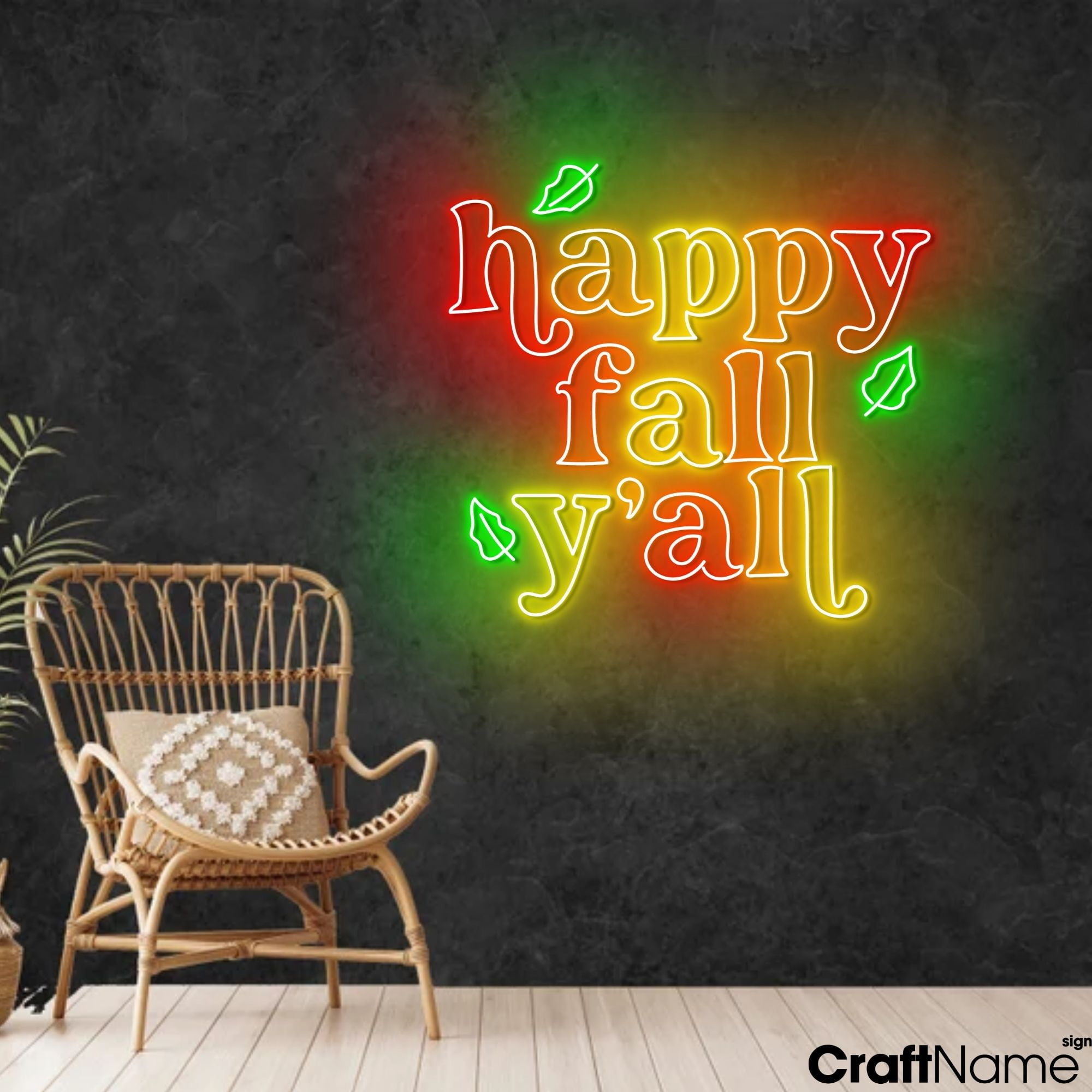 Craftnamesign Happy Fall Y'all Neon Light Up Sign Wall Sign For Autumn Season Home Decor ...
