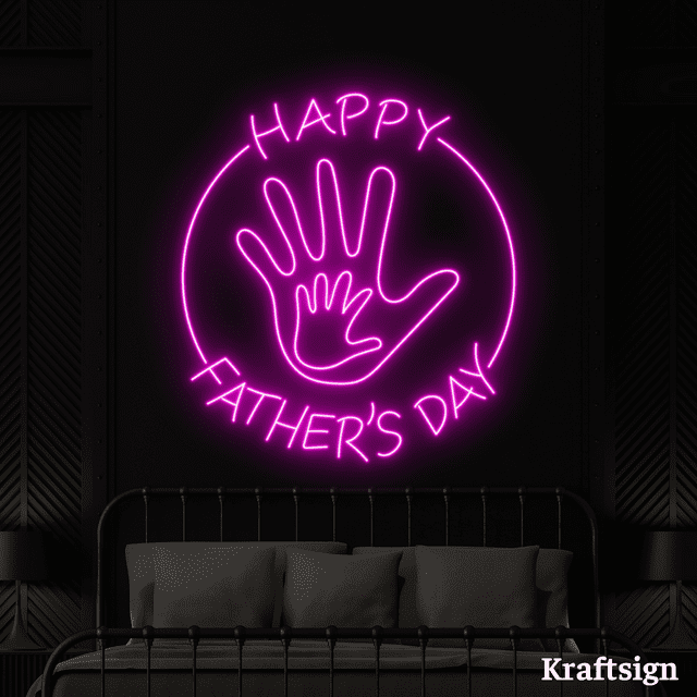 Craftnamesign Happy Father Day Neon Sign, Hand Dad Son LED Sign, Dad ...