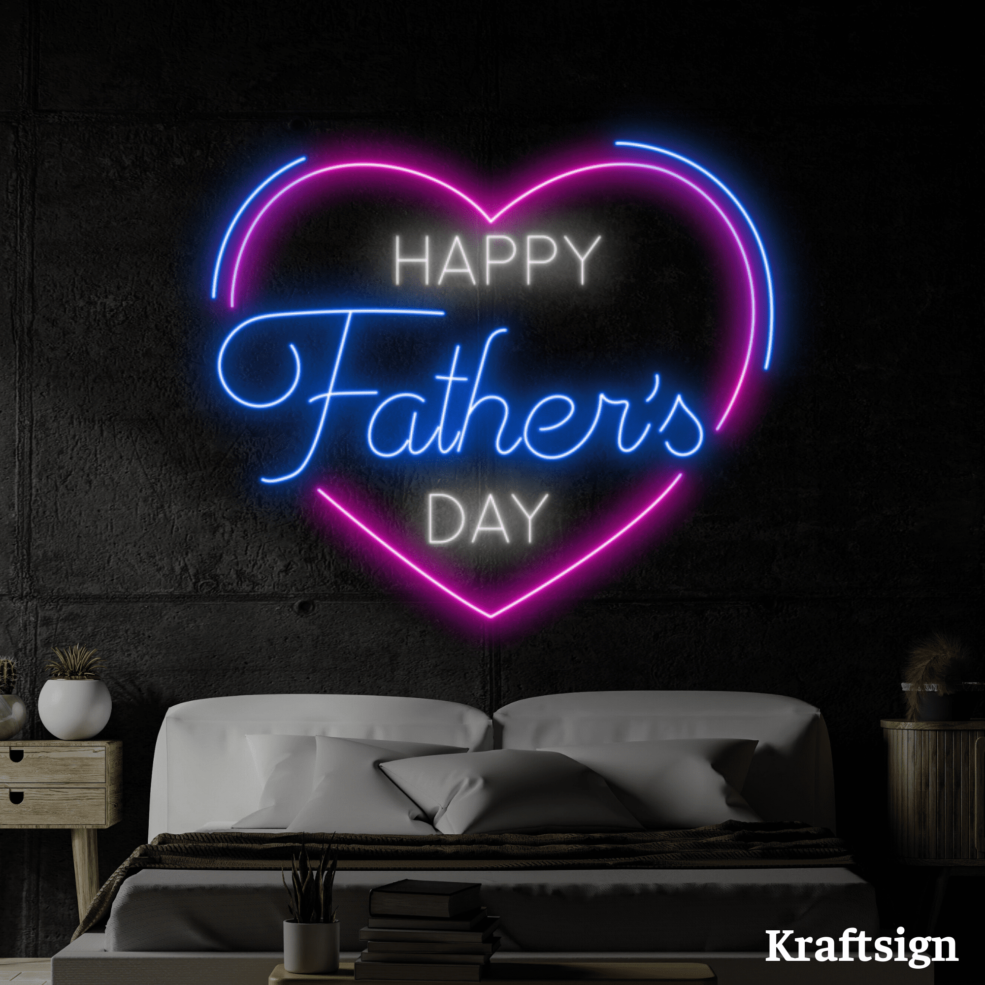 Craftnamesign Happy Father Day Neon Sign, Heart LED Sign, Father Day ...