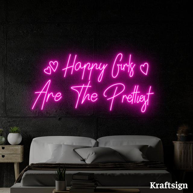 Craftnamesign Happy Girl Are The Prettiest Neon LED Sign, Girl Room ...