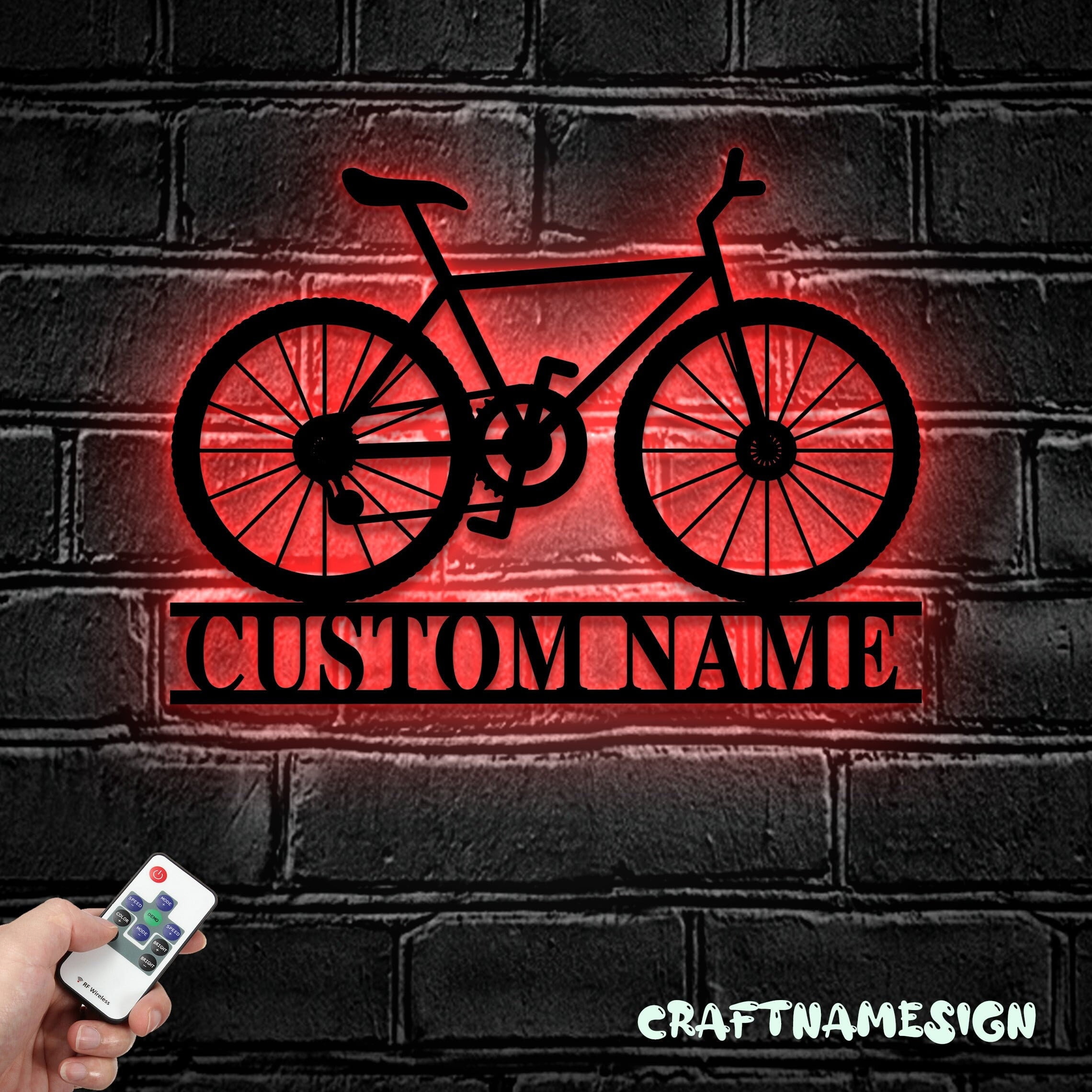 Craftnamesign Custom Road Bike Racing Metal Wall Art LED Light, Custom ...