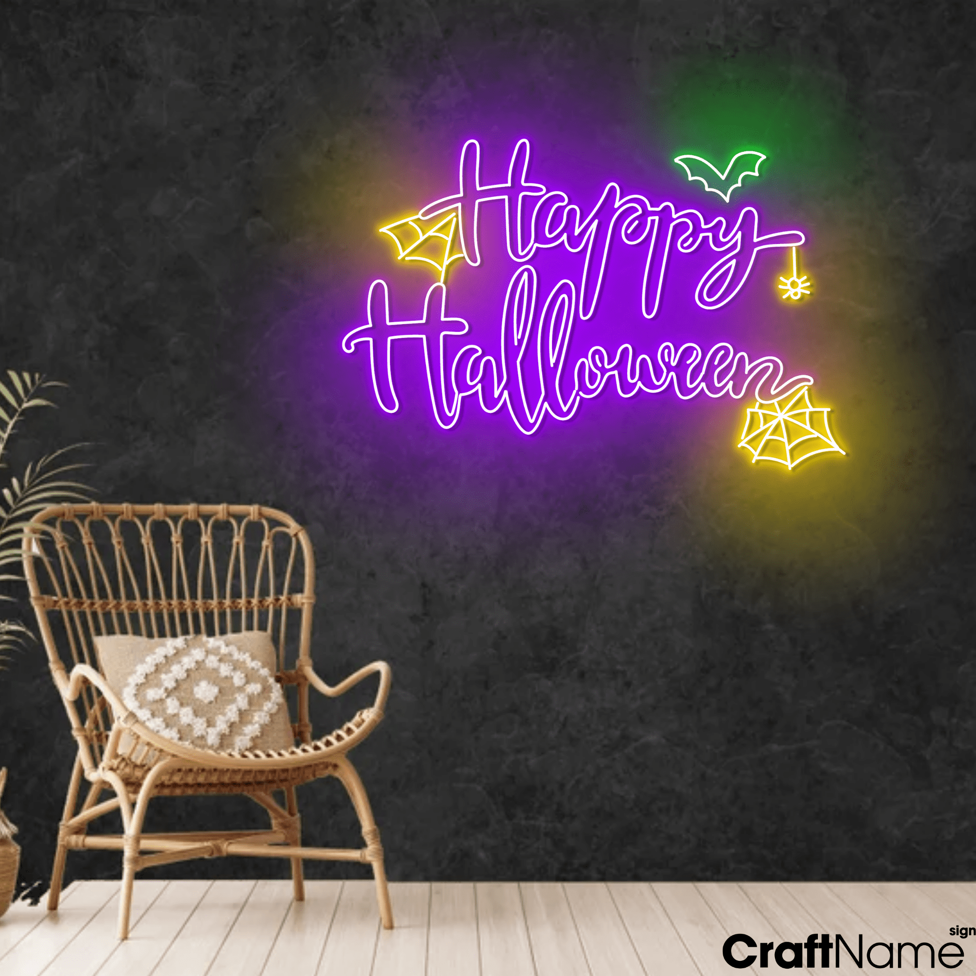 Craftnamesign Happy Halloween Neon Light Decor For Spooky Bar Halloween ...