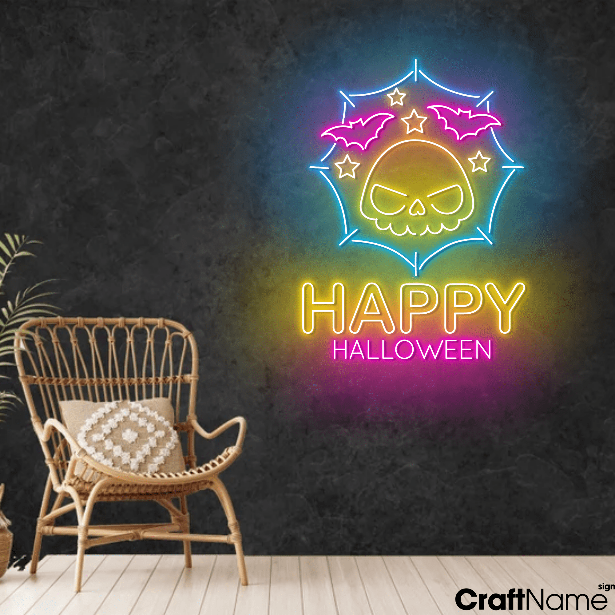 Craftnamesign Happy Halloween Night Neon Light Decor For Spooky ...