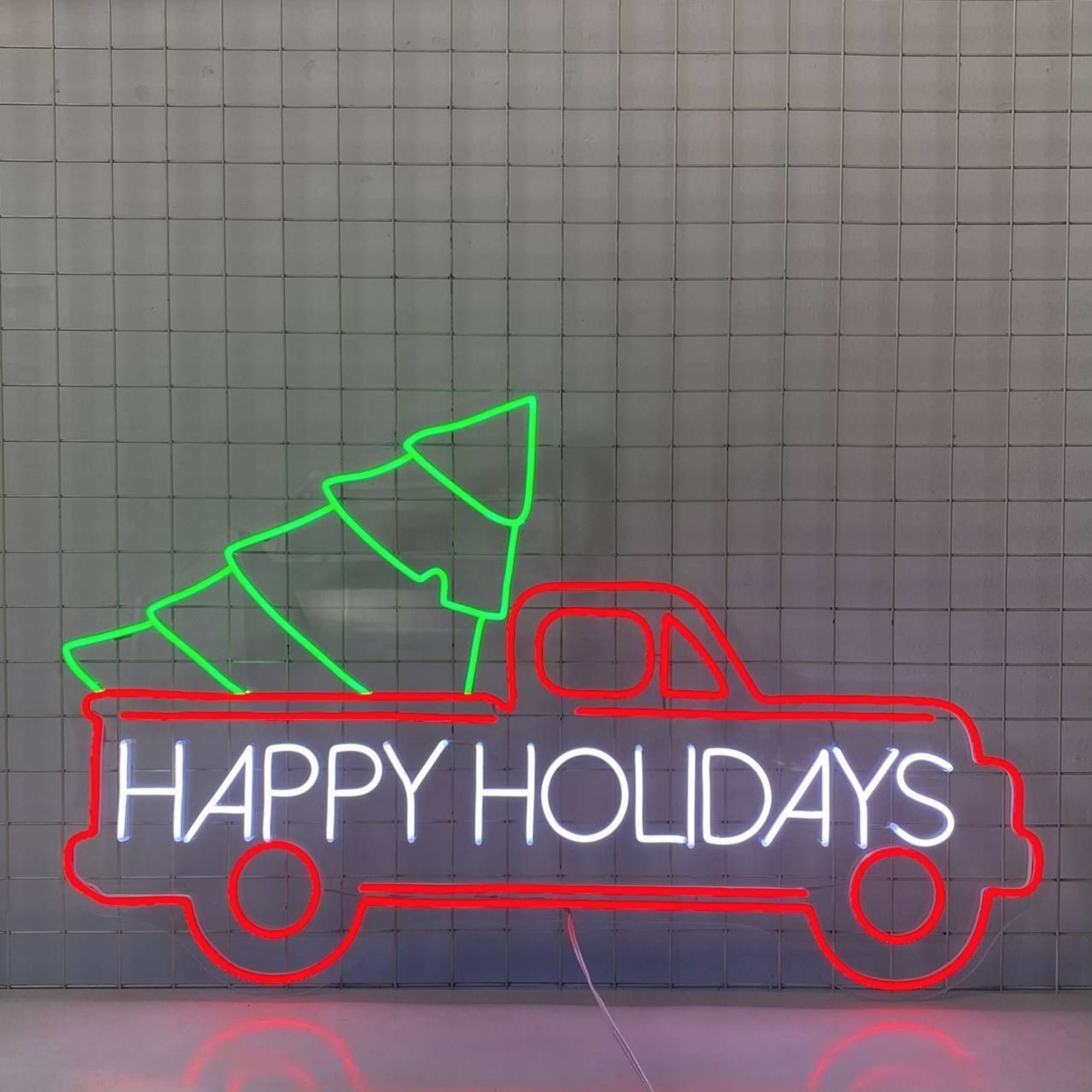 Craftnamesign Happy Holidays Xmas Neon Light, Christmas Truck Wall Art, Christmas Tree LED Sign ...