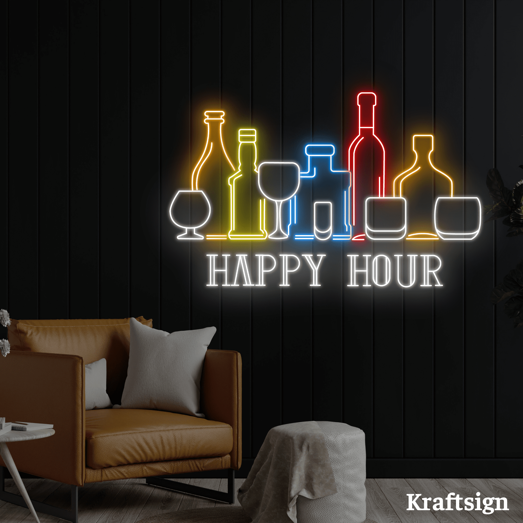 Craftnamesign Happy Hour Neon Sign, Bar Club Decor, Happy Hour LED Sign ...