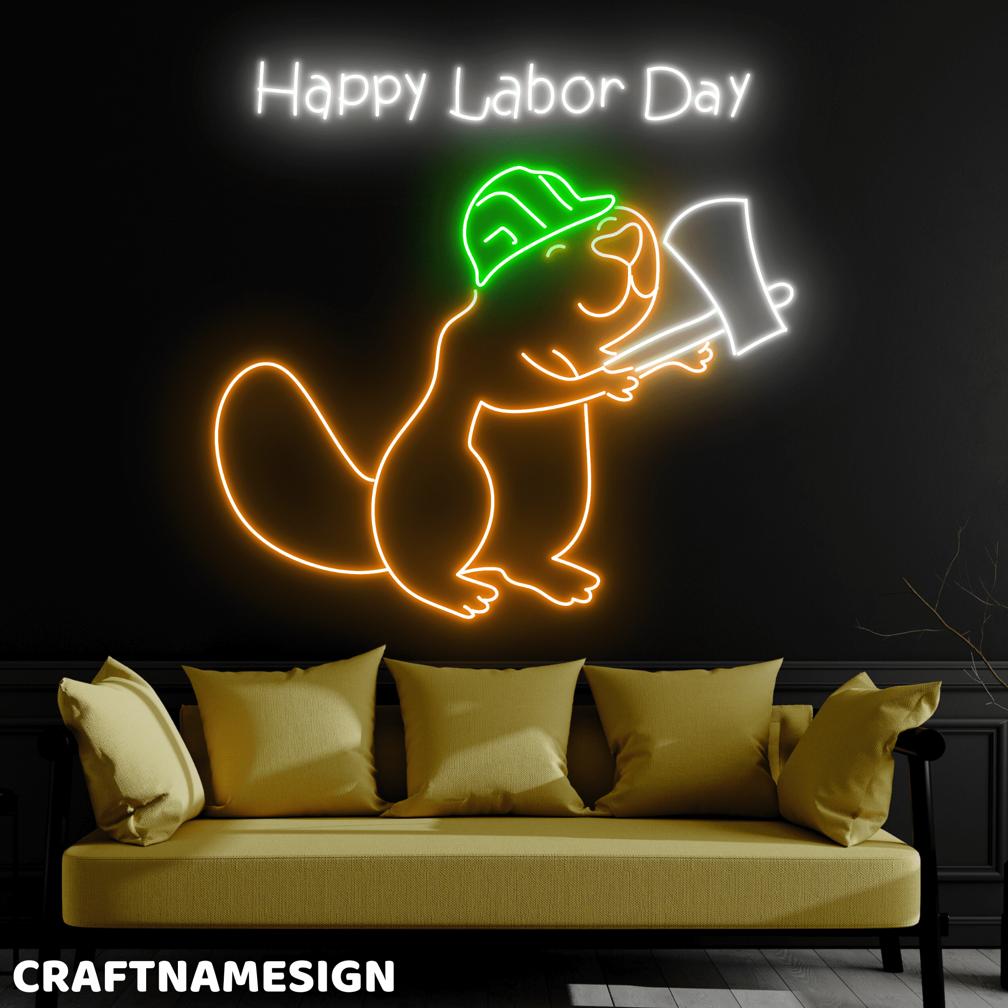 Craftnamesign Happy Labor Day Neon Sign, Beaver Wall Art, Labor Day ...