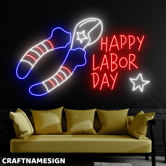 Craftnamesign Happy Labor Day Neon Sign, Pliers Wall Decor, Labor Day ...