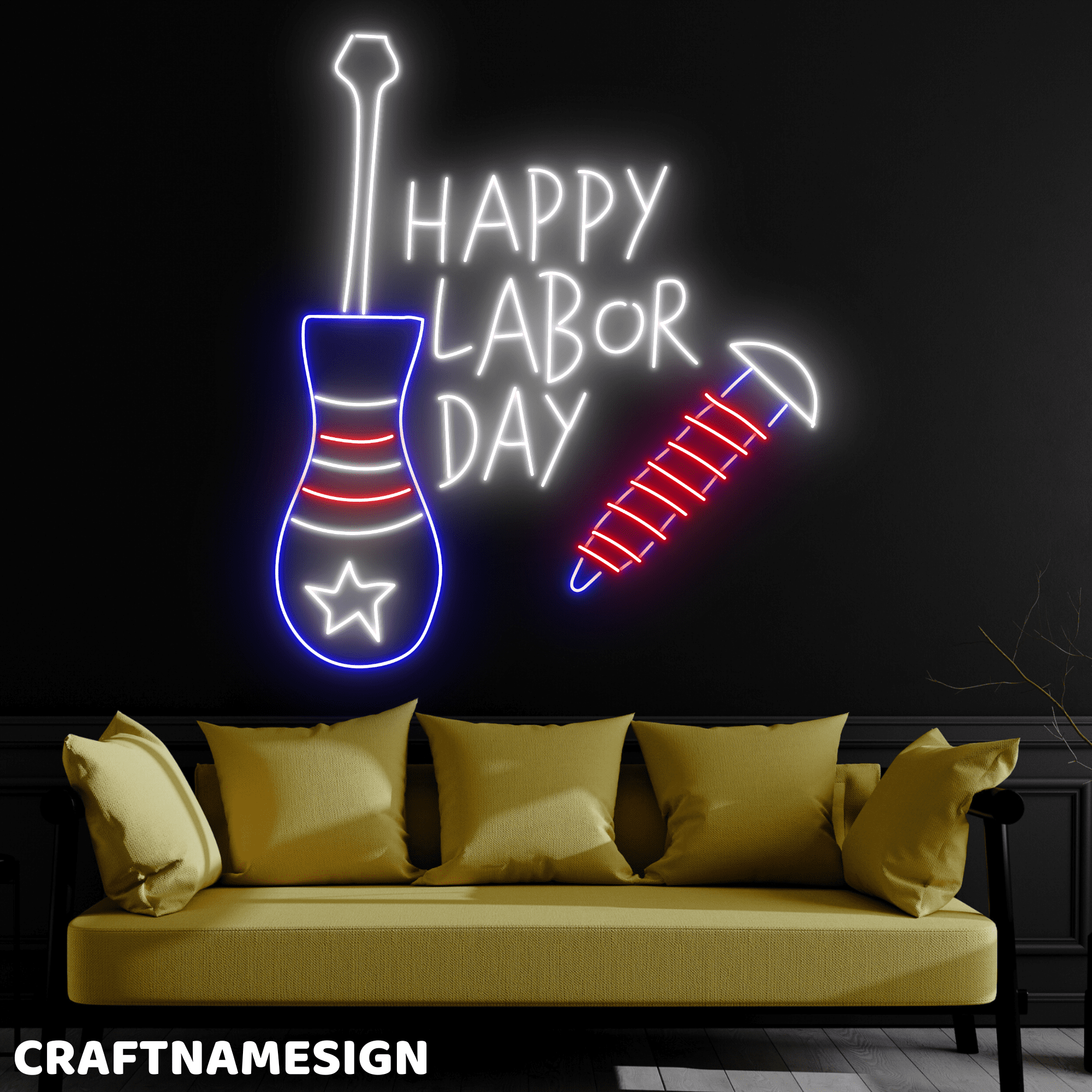 Craftnamesign Happy Labor Day Neon Sign, Screwdriver Wall Art, Labor ...