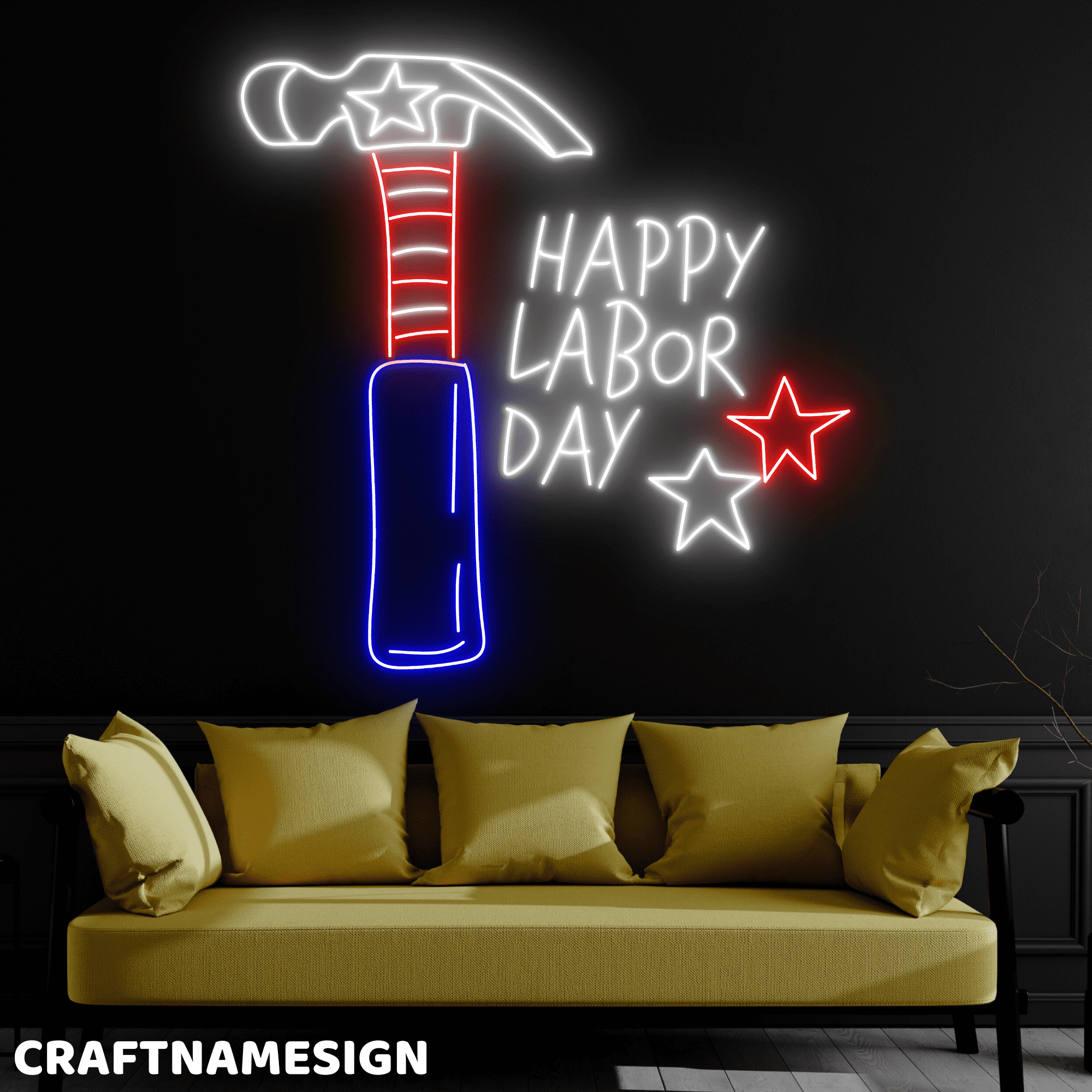 Craftnamesign Happy Labor Day Neon Sign, USA Labor Day Wall Art, Hammer ...