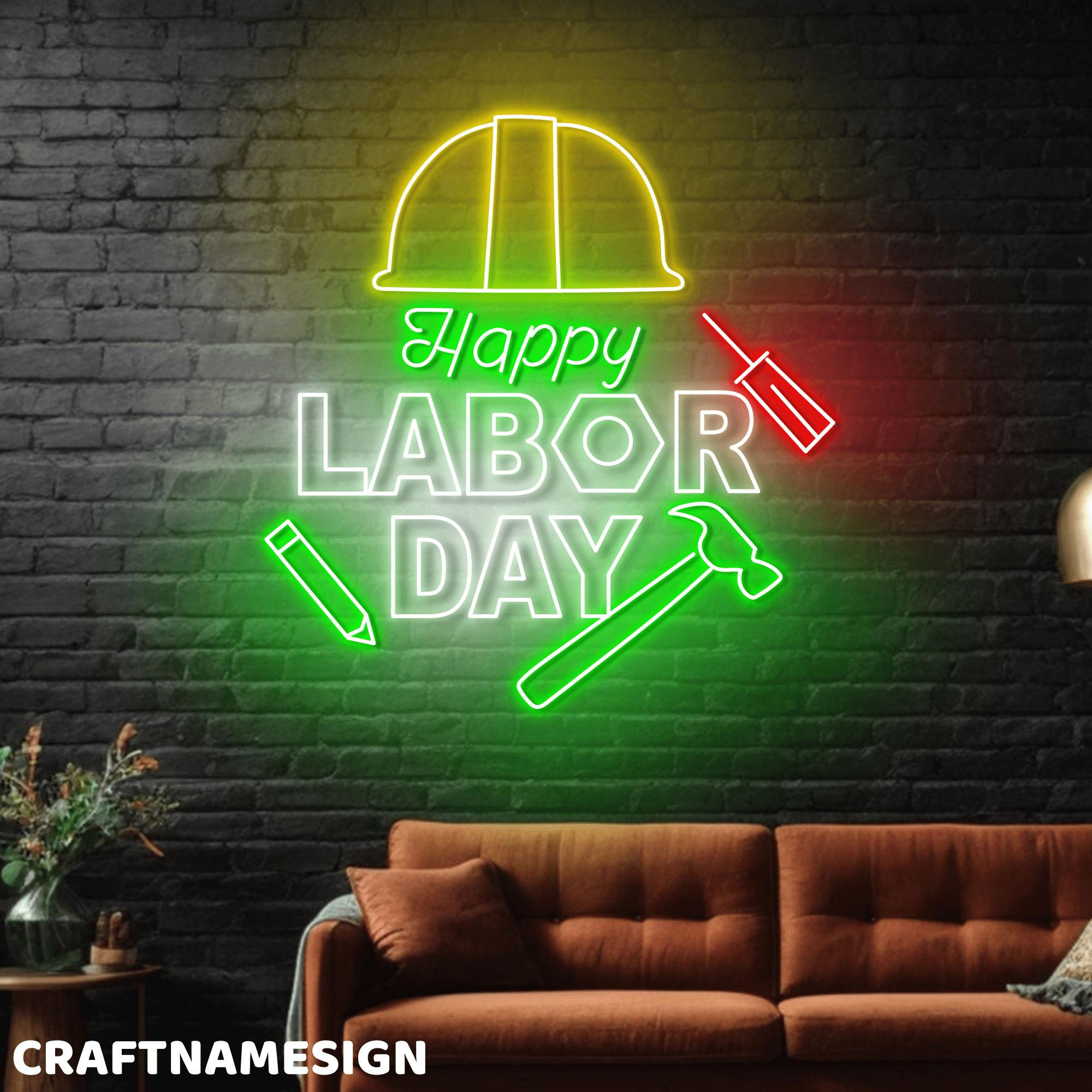 Craftnamesign Happy Labor Day Neon Sign, Worker Wall Art, Union Party ...