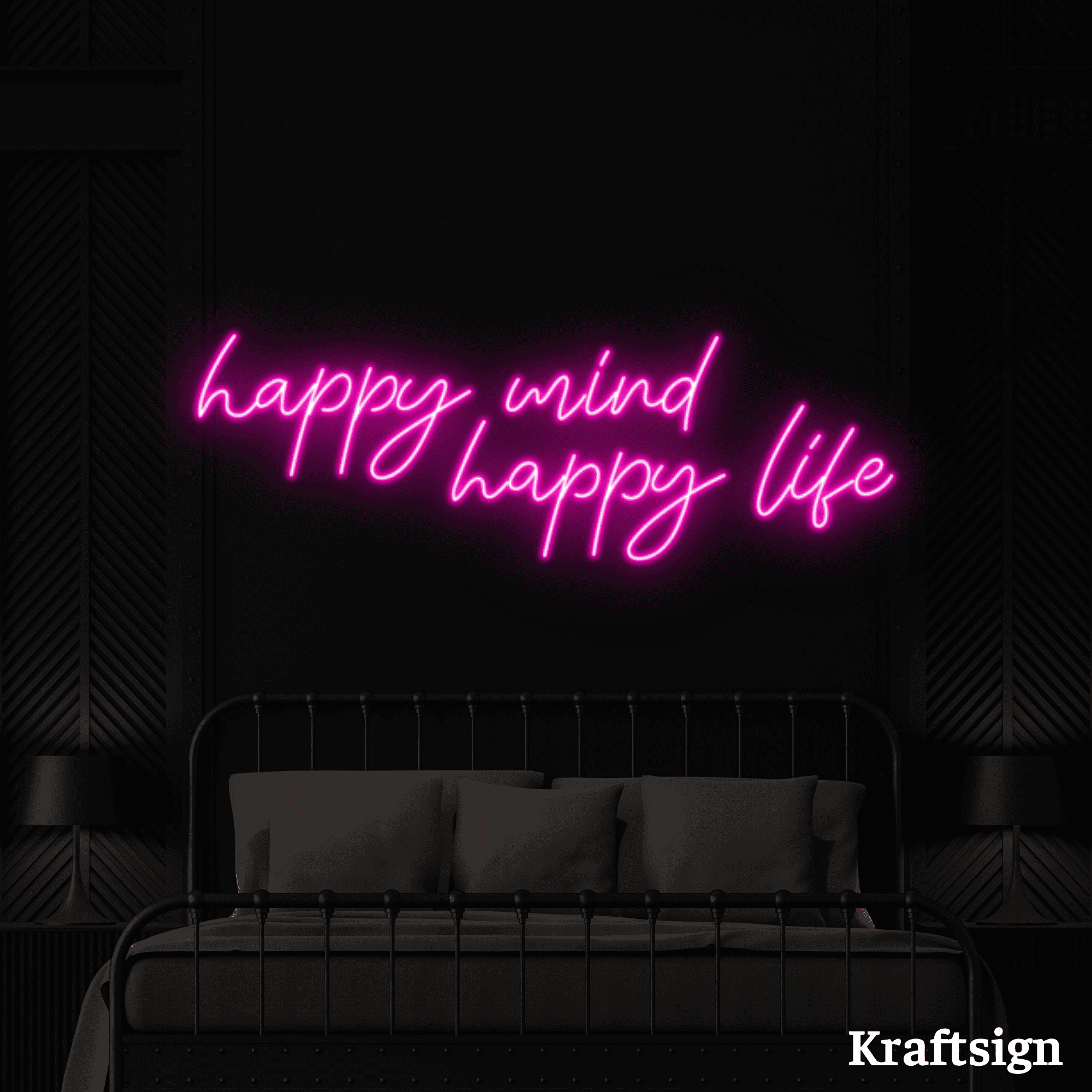 Craftnamesign Happy Mind Happy Life Neon Sign, Motivation Quotes Decor ...