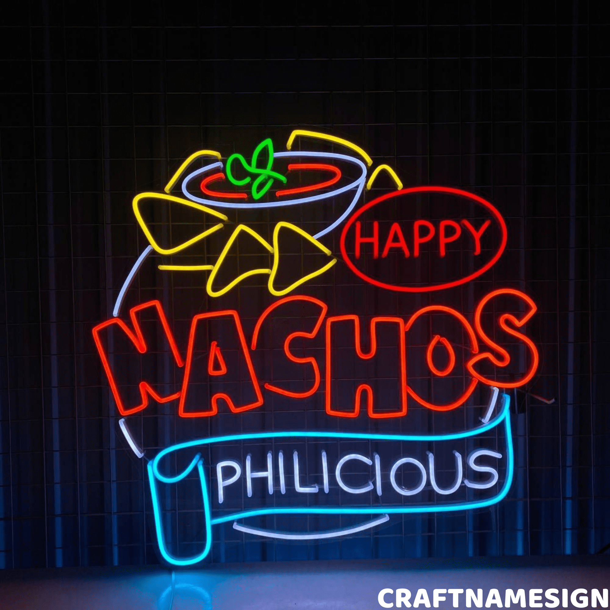 Craftnamesign Happy Nachos Neon Sign, Mexican cuisine Wall Art, Wall ...