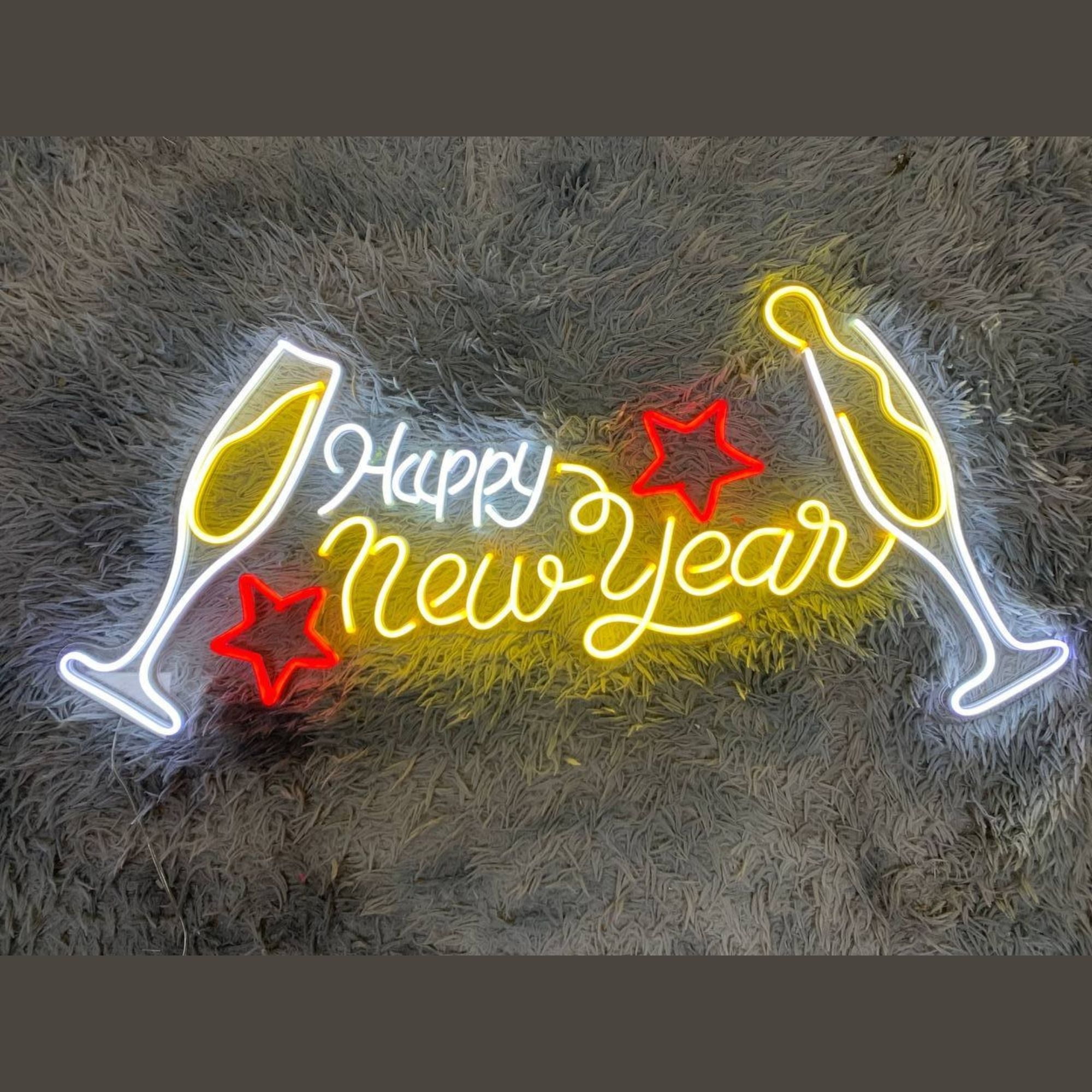 Craftnamesign Happy New Year Neon Light, Year End Party Wall Art, New ...