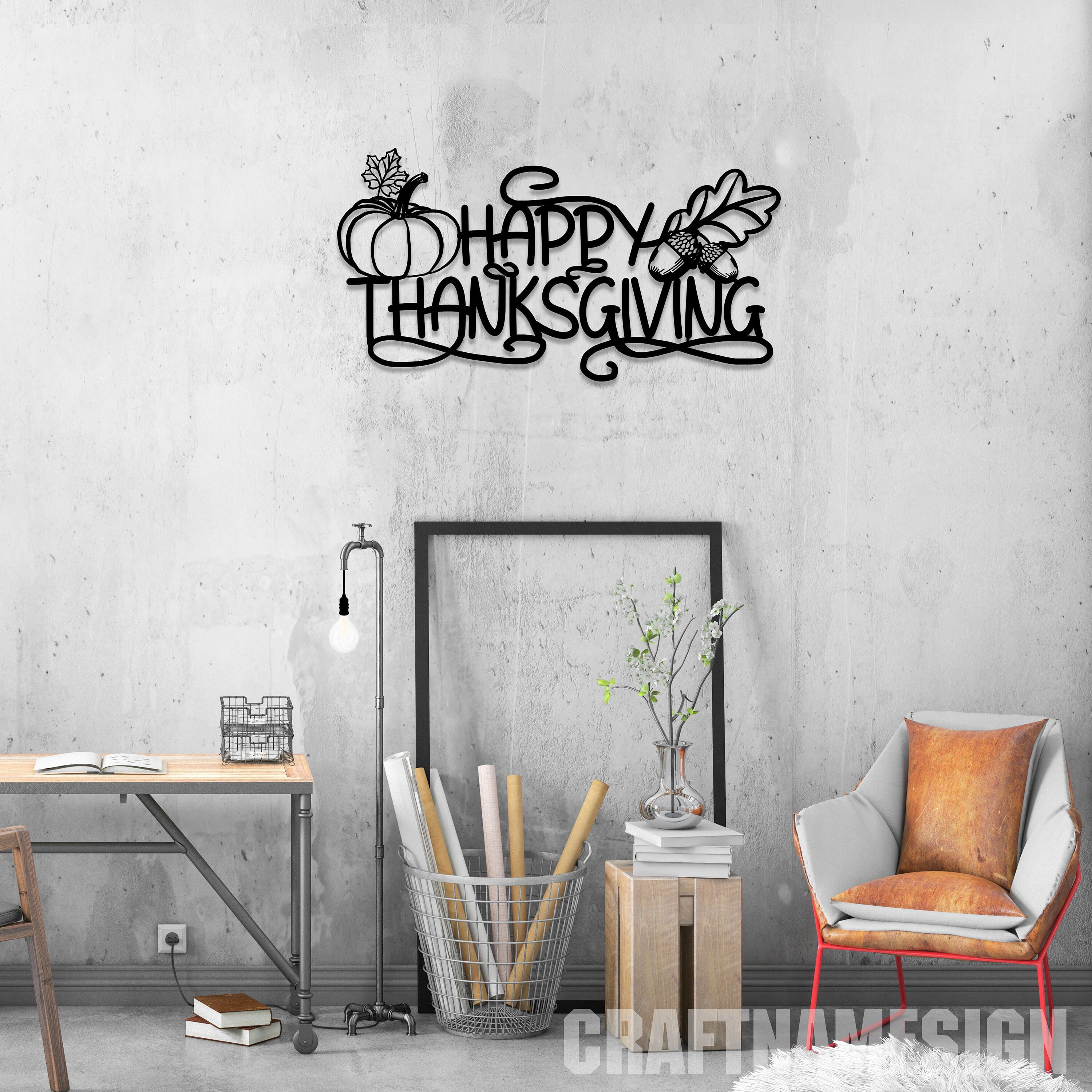 Craftnamesign Happy Thanksgiving Metal Wall Art Led Light, Thanksgiving ...
