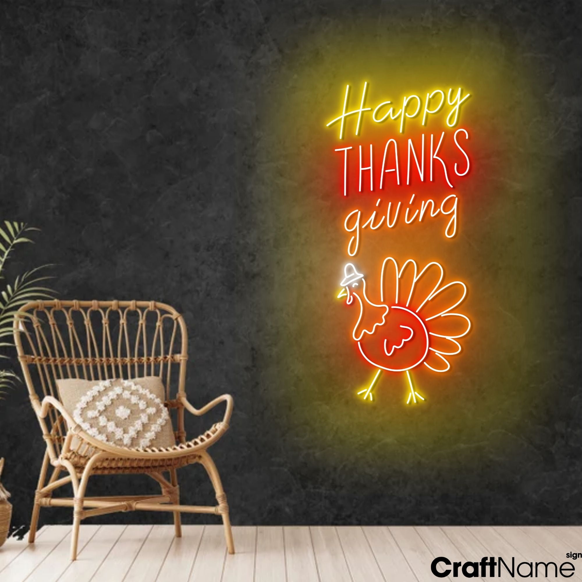 Craftnamesign Happy Thanksgiving Neon Light Up Sign Wall Art For Season ...