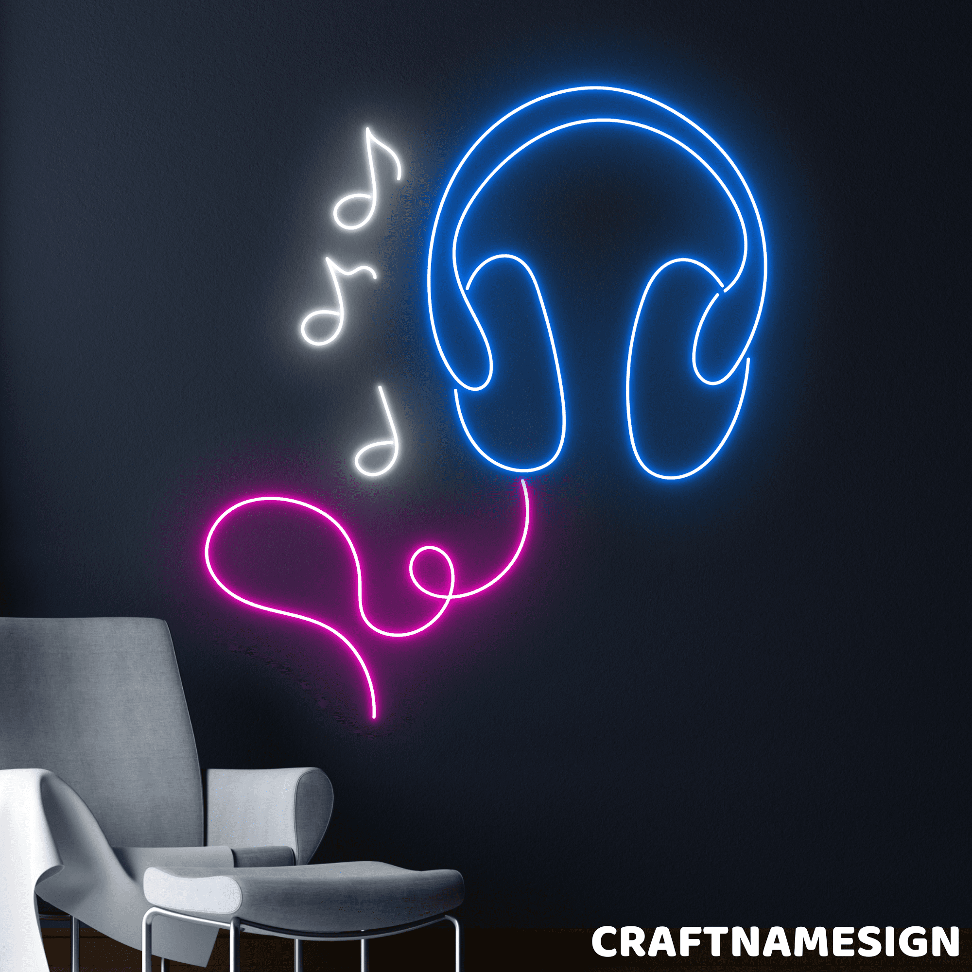 Craftnamesign Headphone Note Music Neon Sign, Music Room Wall Decor ...