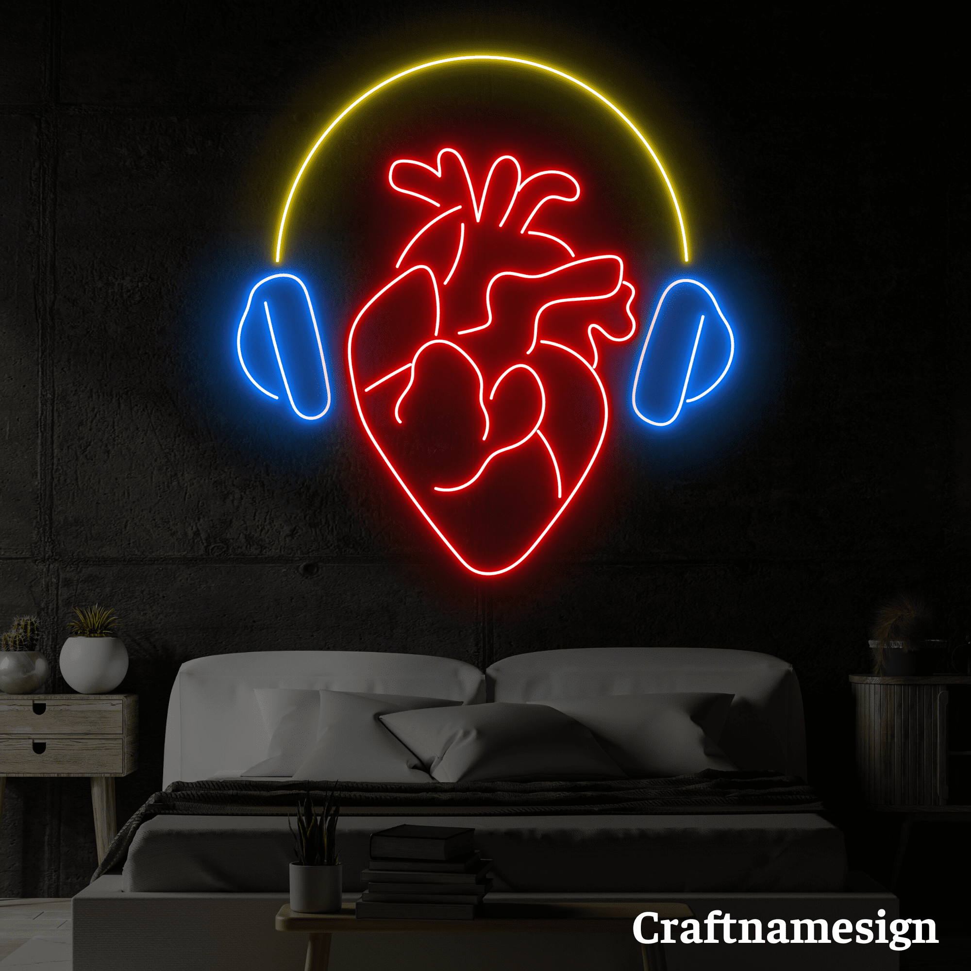 Craftnamesign Headphone With Heart Neon Sign Bedroom Headphone Shop Bar