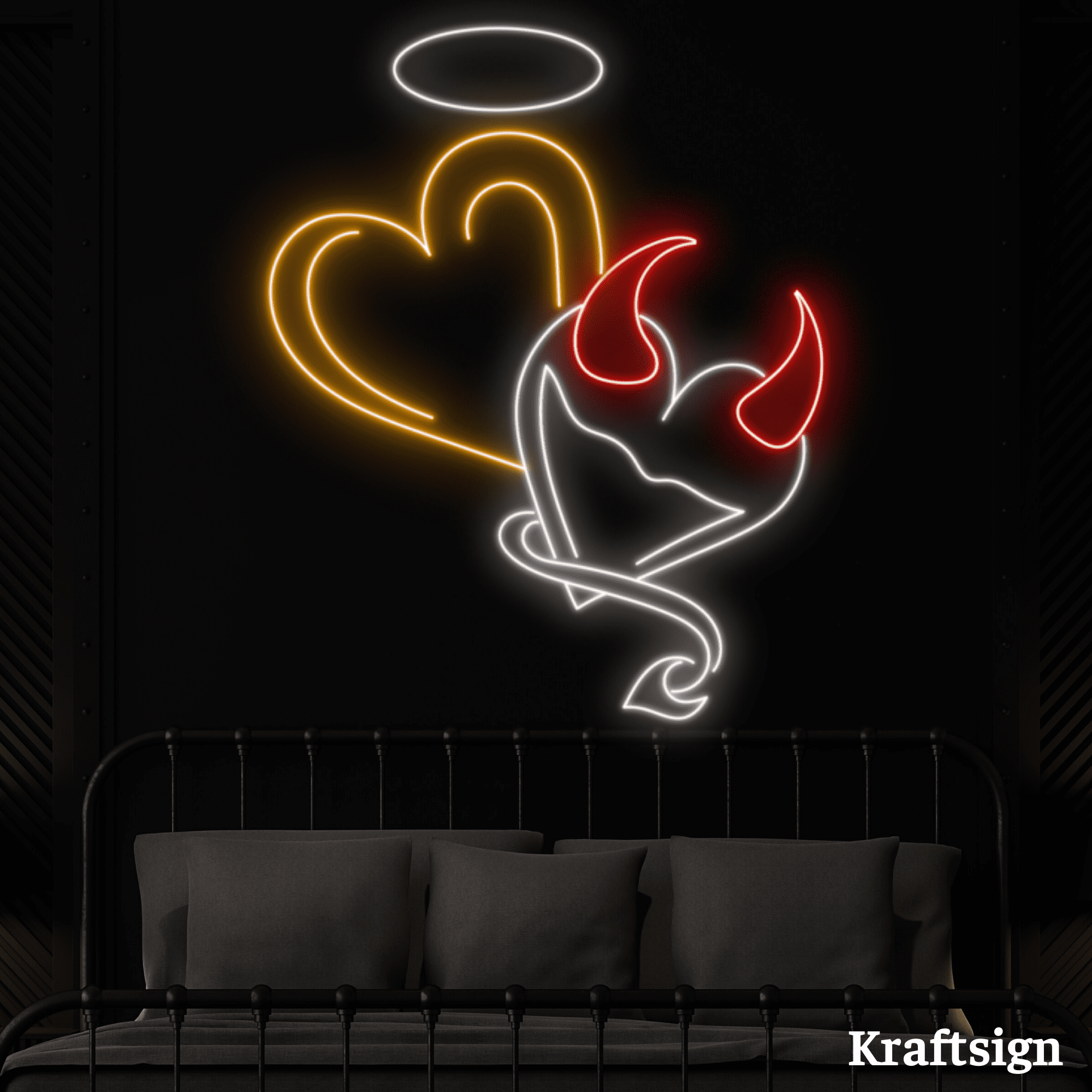 Craftnamesign Heart Angel Evil Neon Sign, Couple Room Sign, Men Cave ...