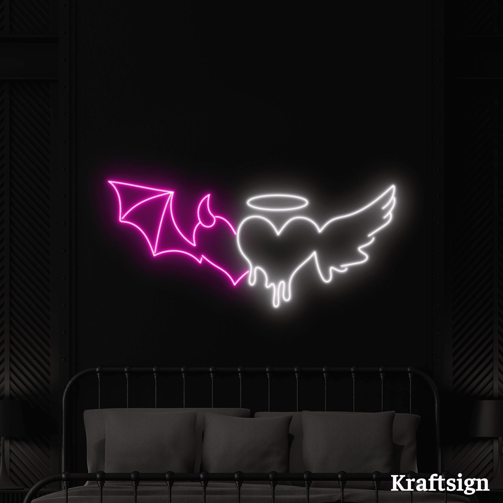 Craftnamesign Heart Evil Angel Neon Sign, Bedroom Decor, Wings LED ...