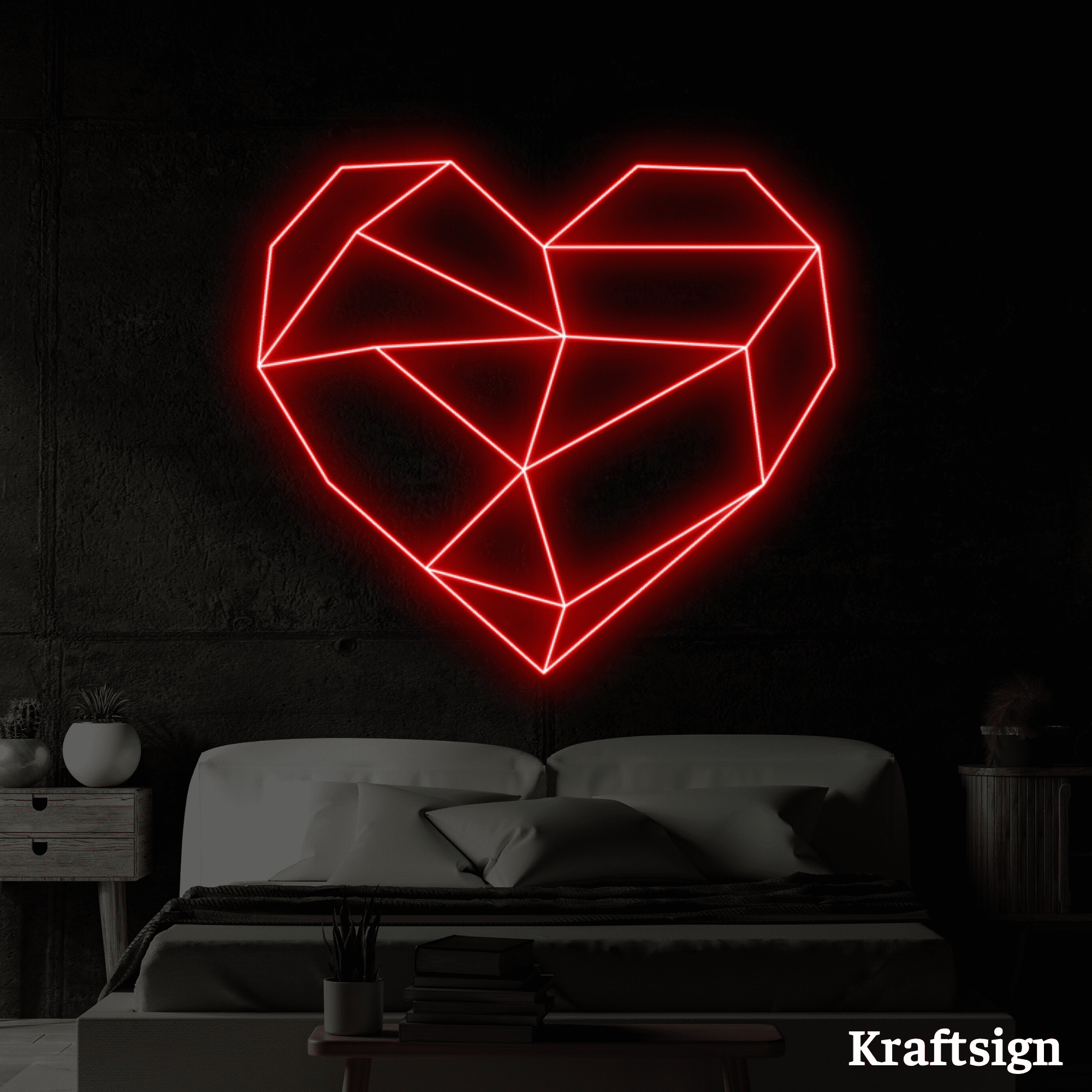 Craftnamesign Heart Geometric Neon Sign, Couple Room Decor, Wedding ...