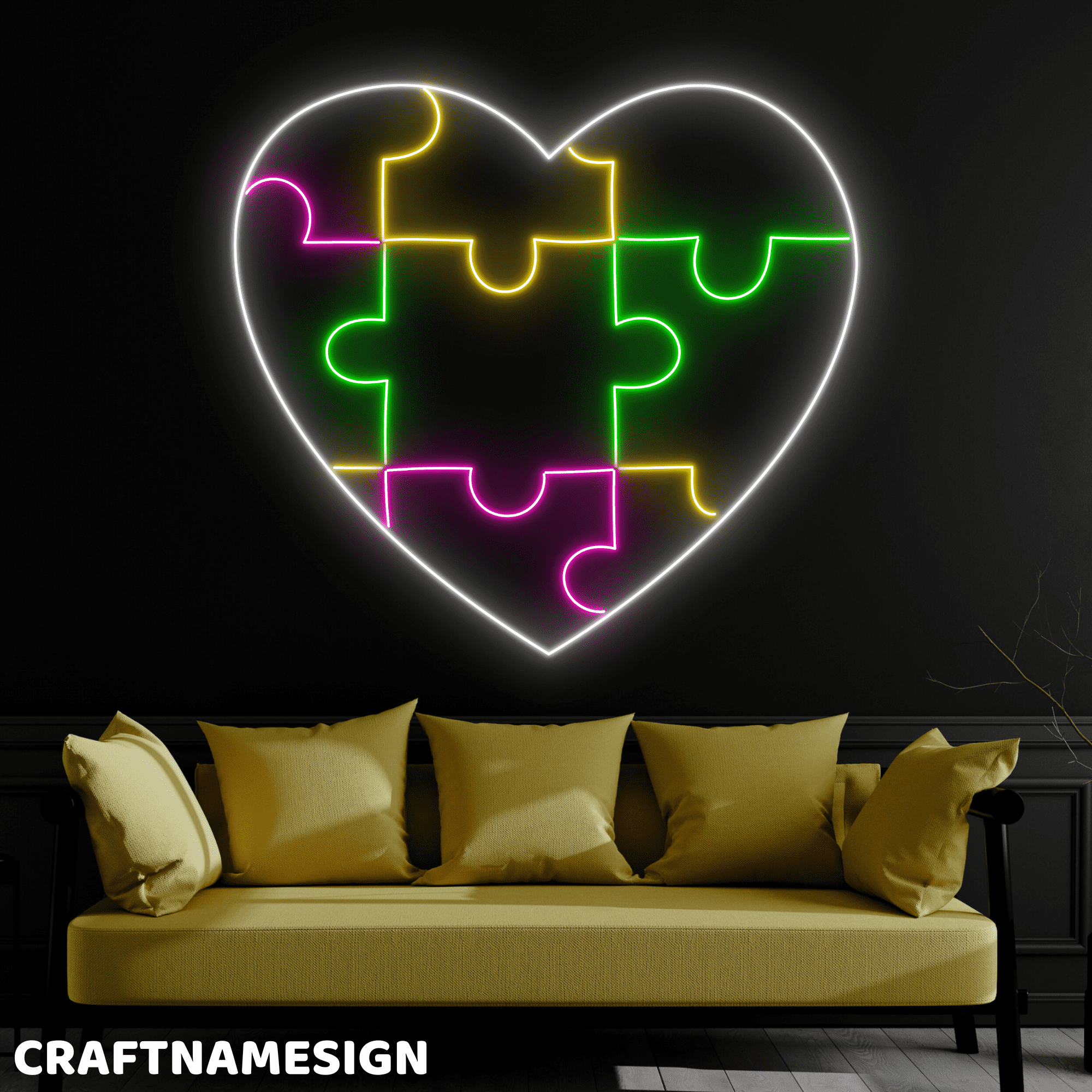 Craftnamesign Heart Puzzle Neon Sign, Couple Room Wall Art, Bedroom ...