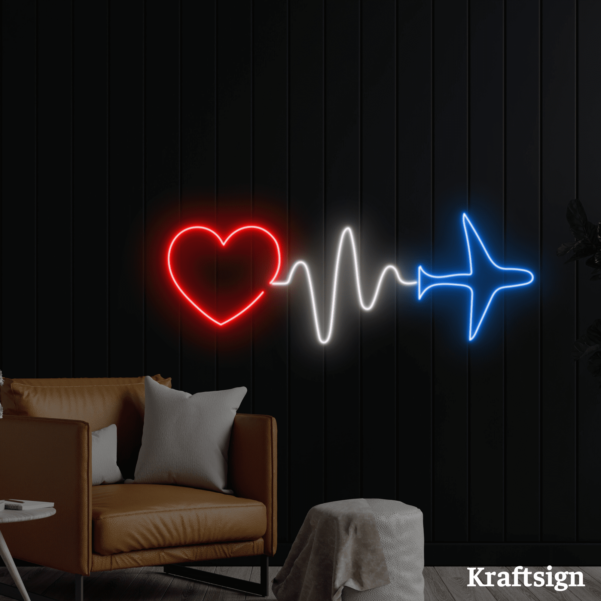 Craftnamesign Heartbeat Plane Heart Neon Sign, Bedroom Decor, Noel ...