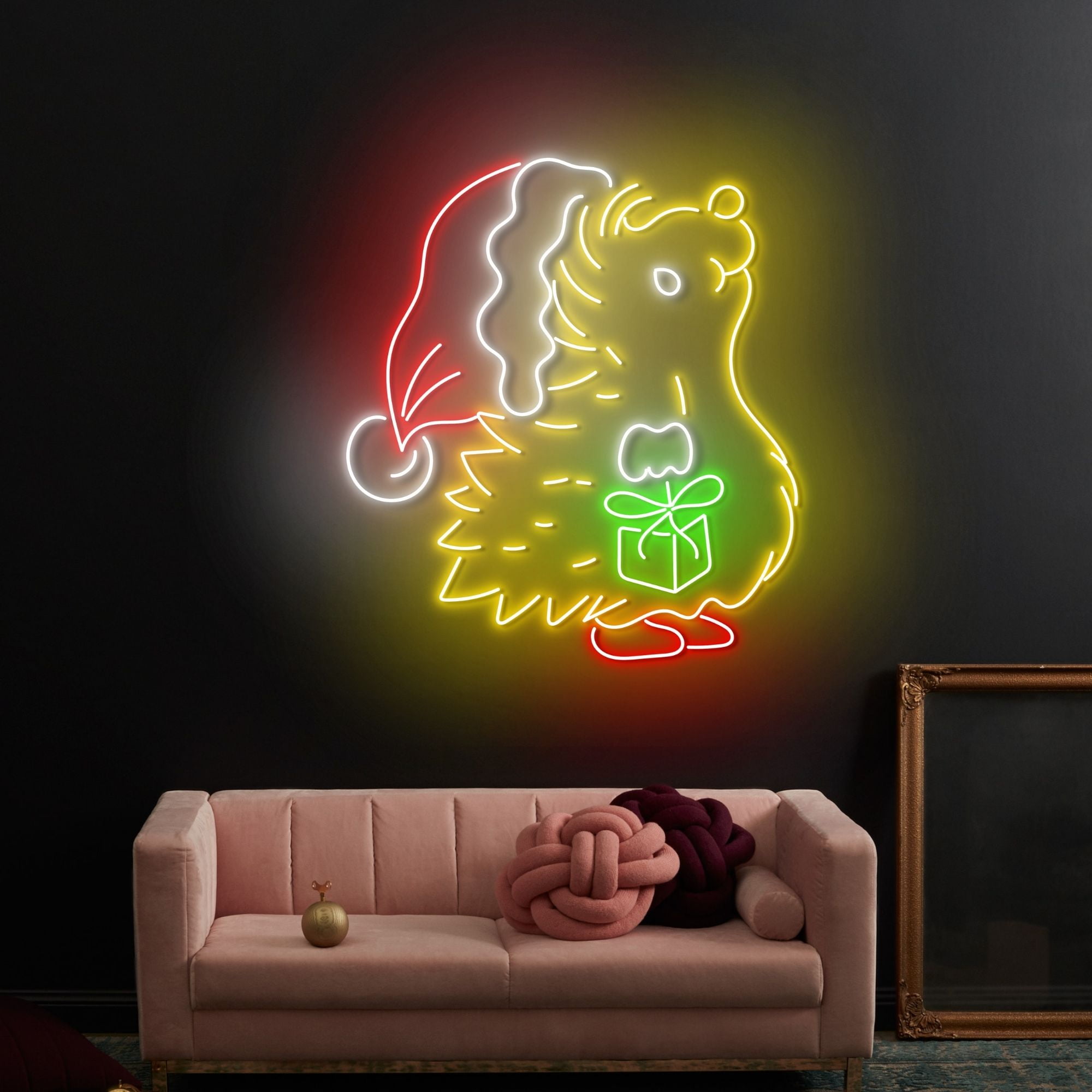 Craftnamesign Hedgehog Christmas Hat LED Light Wall Decor, Hedgehog ...