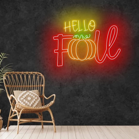 Craftnamesign Hello Fall Neon Light, Autumn Wall Art, Thanksgiving Sign ...