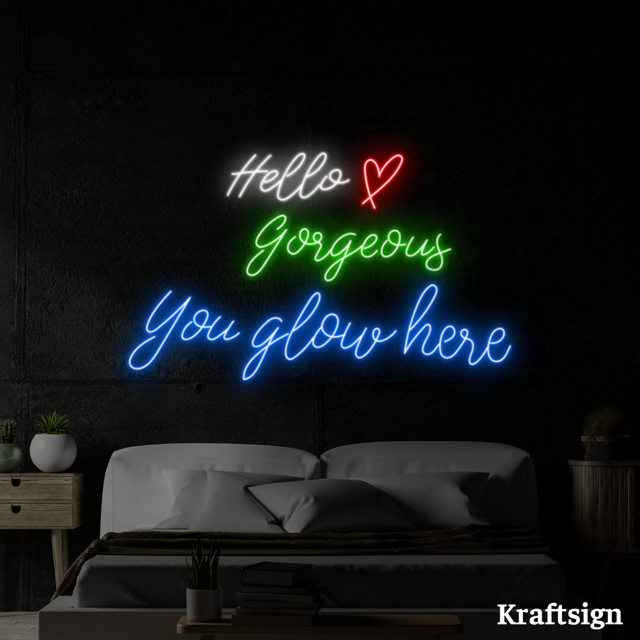 Craftnamesign Hello Gorgeous Neon Sign, You Glow Here LED Sign, Quotes ...